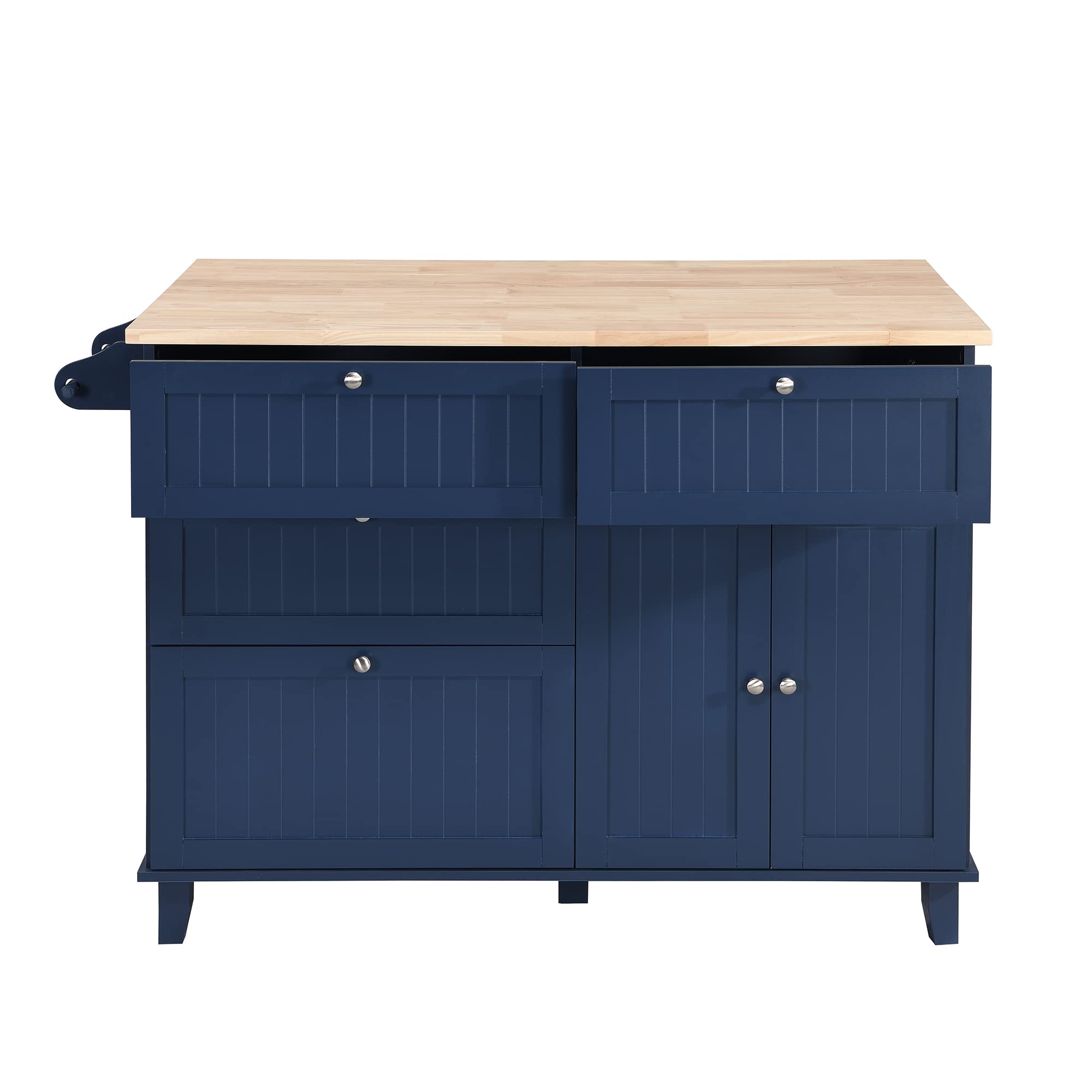 TARTOP Kitchen Island Set with 2 Stools, Solid Wood Dining Table with Drop Leaf Design, Storage Cabinet, Drawers and Towel Rack, 50.3" x 29.5",Blue