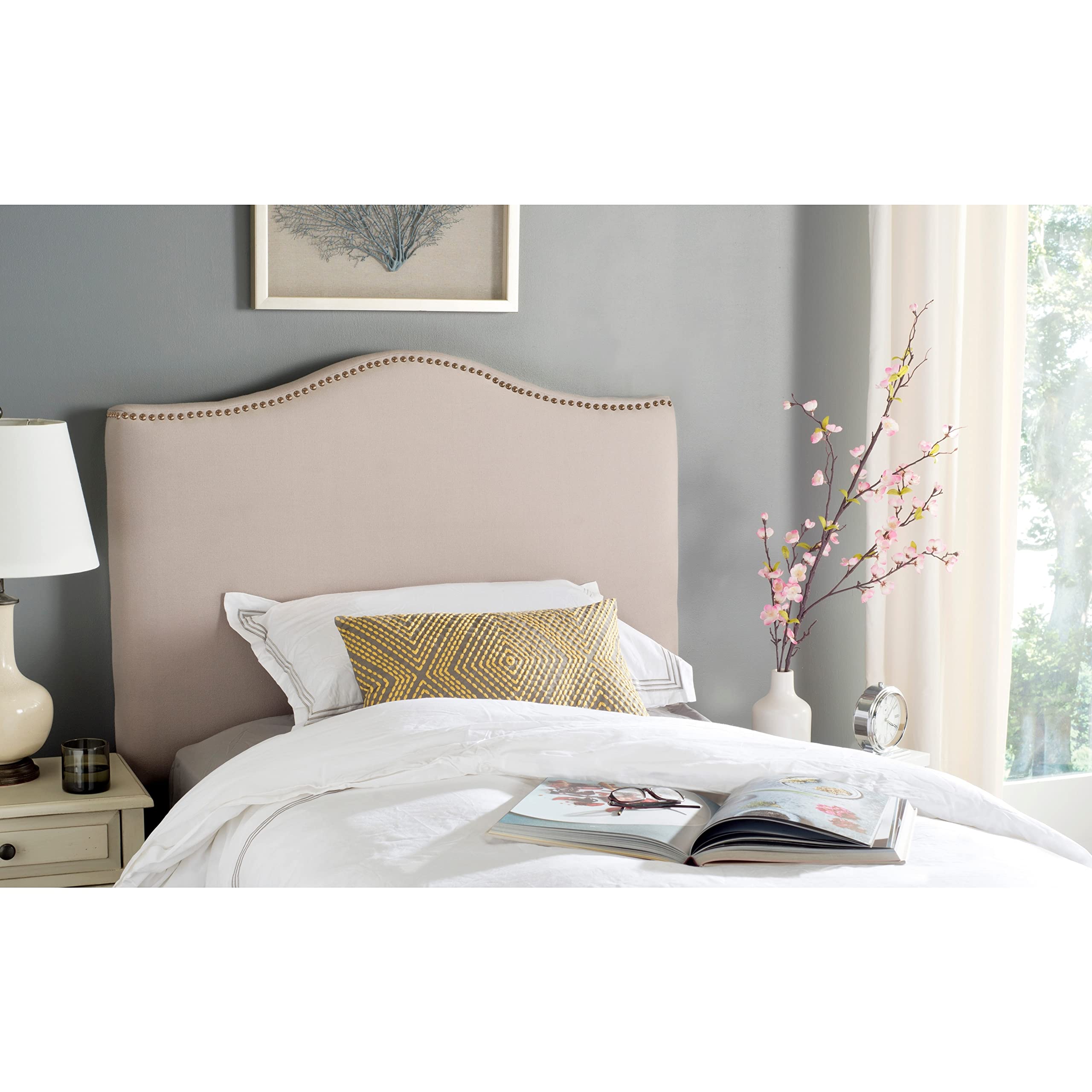 Safavieh Jeneve Taupe Headboard - Brass Nail Head
