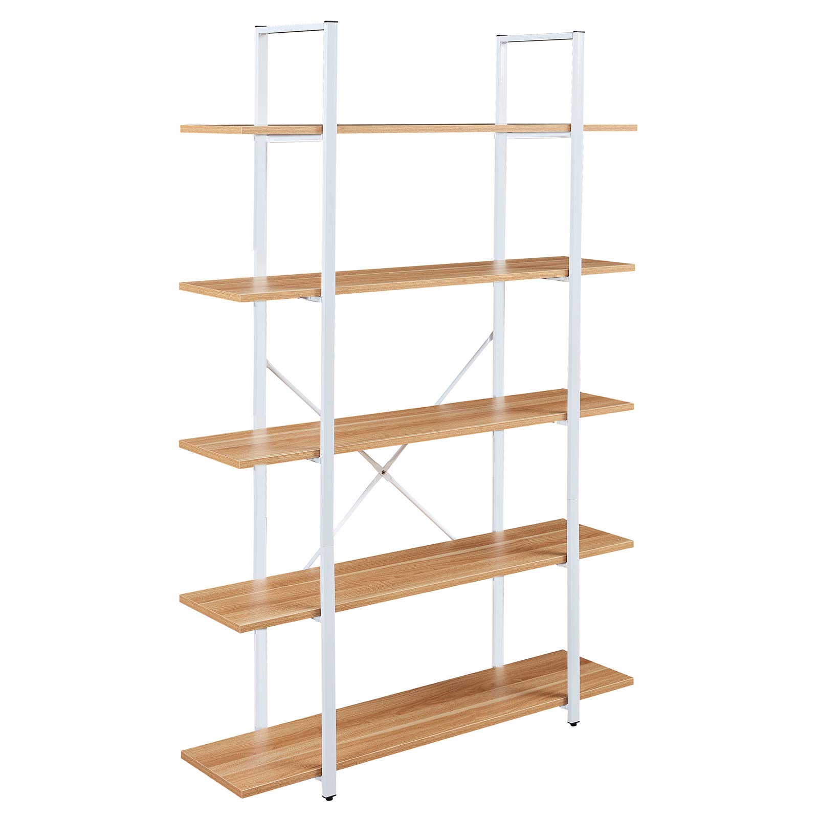 SUPERJARE 5-Tier Bookshelf, Industrial Bookcase with Metal Frame, Modern Rustic Shelving Unit for Home Office, Wood Grain - Nature