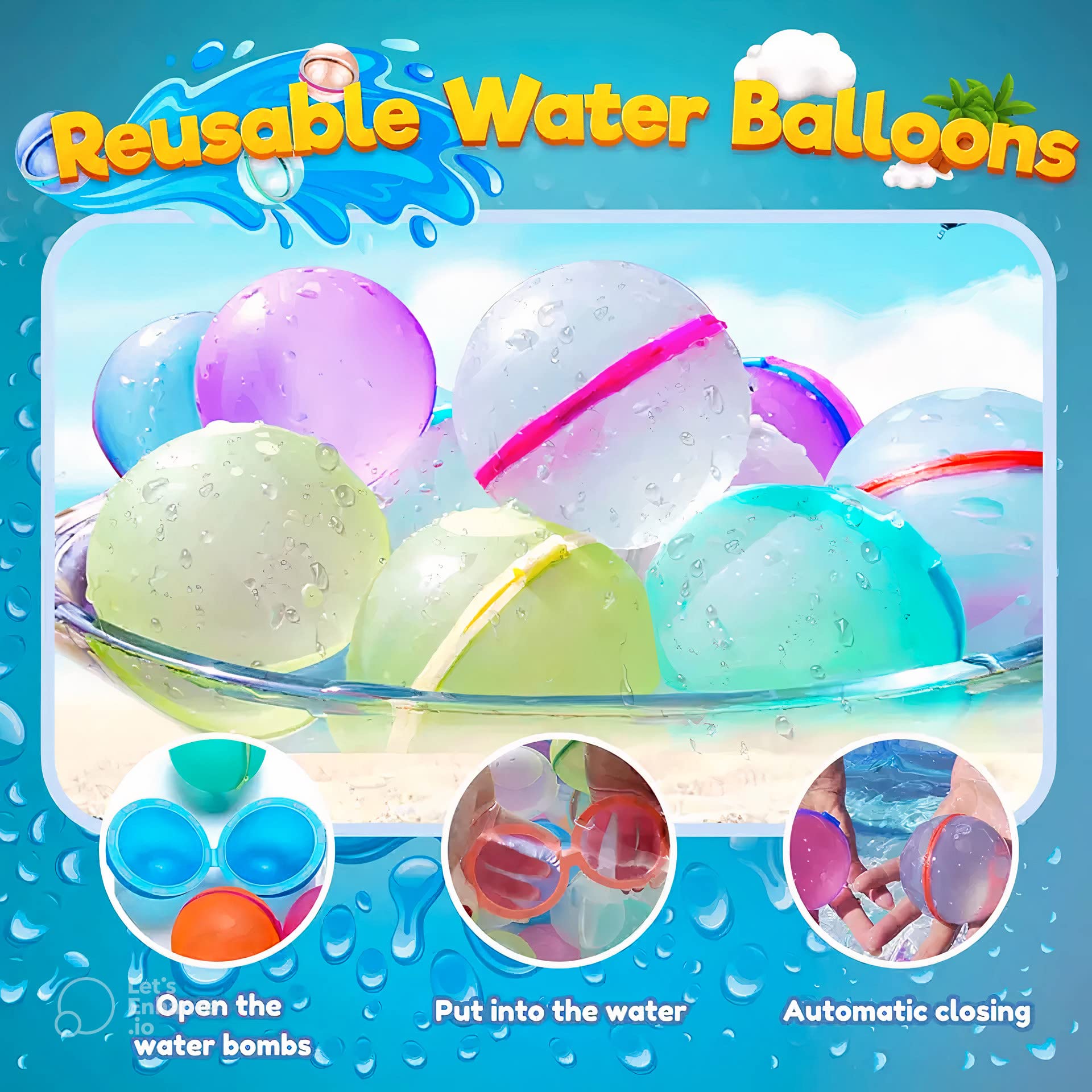 Summer Special: (5pcs) Reusable, Eco-friendly Water Balloons for Adults and Kids, Quick Fill and Self Sealing Party Balls, Multicolor