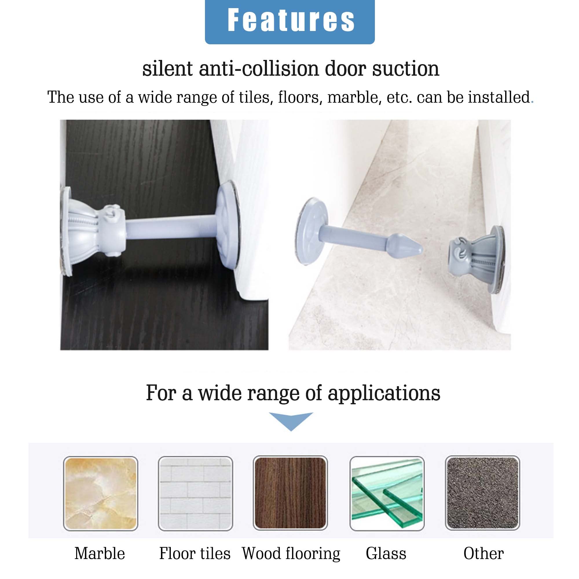 SooGree Door Stopper,Rubber Mute Door Stop,90 Degrees Elasticity Door Catch Holder,No Drill Doorstop with 3m Self Adhesive Tape (1 Pack White Bend)