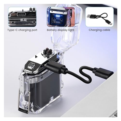 USB Electronic Lighter, Waterproof and Windproof Rechargeable Lighter,Transparent Pink Flash Electric Lighter, Suitable for Camping, Hiking, USB Charging Cable (Color : C3)