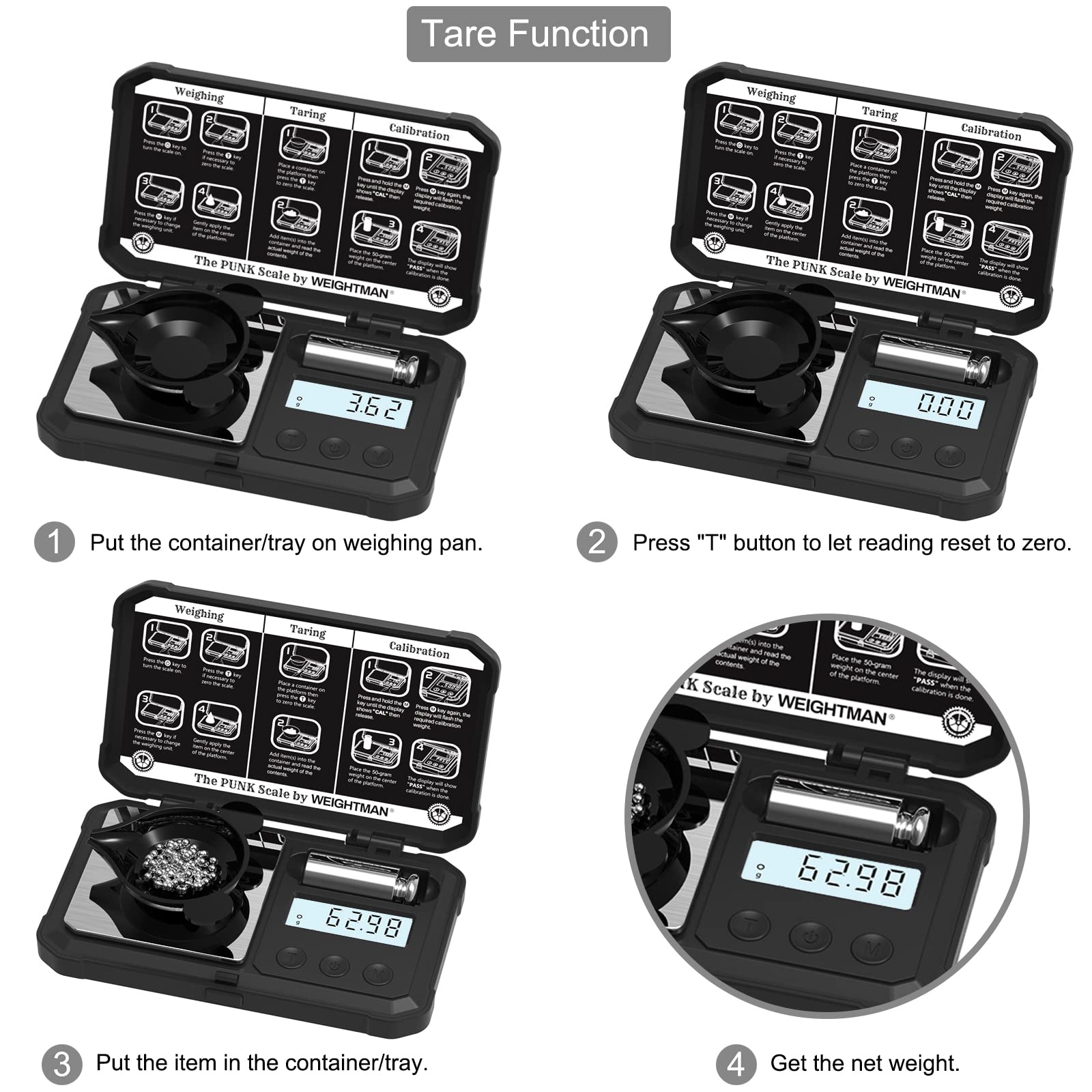 WEIGHTMAN Gram Scale, 200/0.01g Black Scale, Scales Digital Weight Grams with 50G Calibration Weight, Digital Pocket Scale Gram and OZ, Small Digital Scale 6 Units, Large LCD Screen, Battery Included