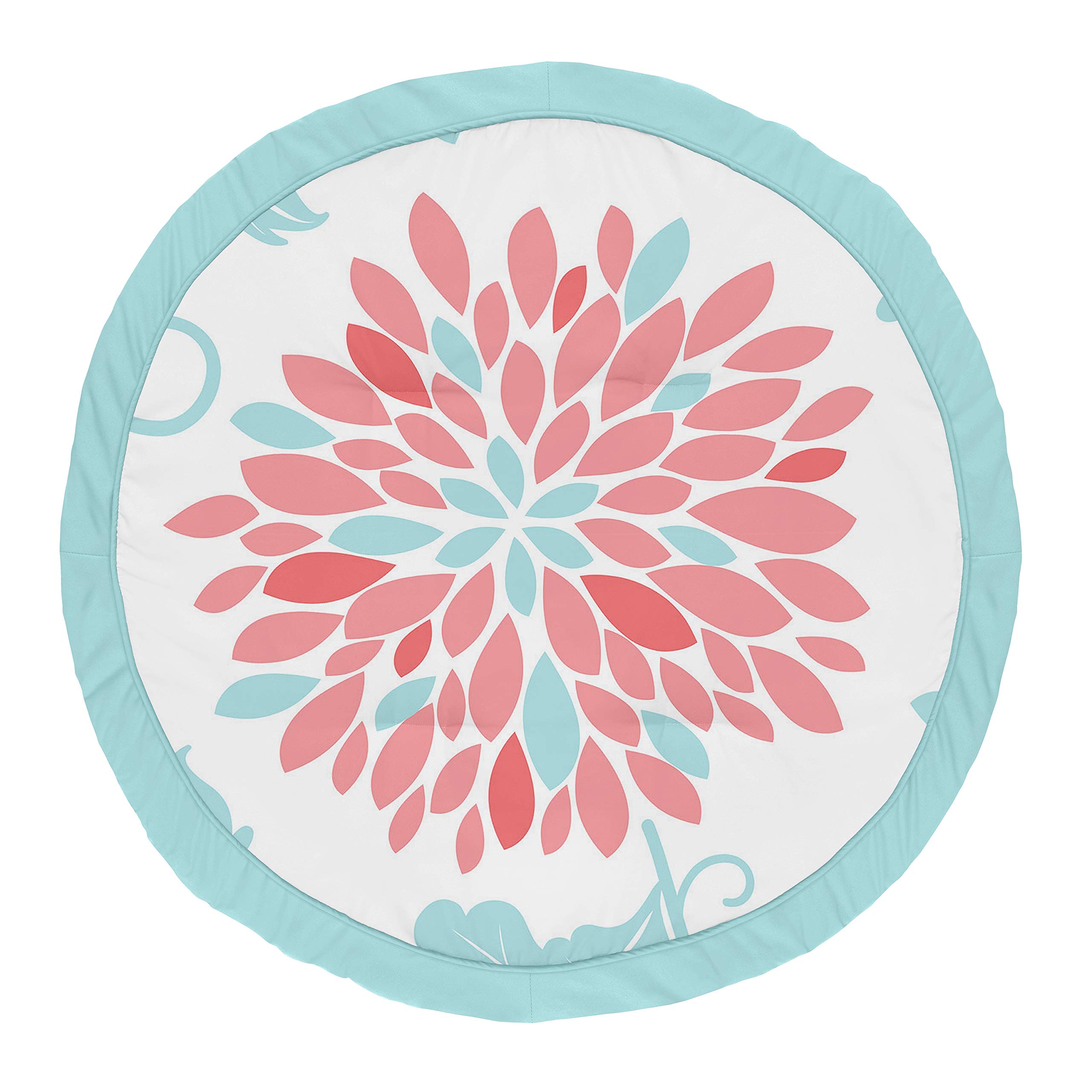 Sweet Jojo Designs Floral Girl Baby Playmat Tummy Time Infant Play Mat - Turquoise Blue and Coral Flower Emma