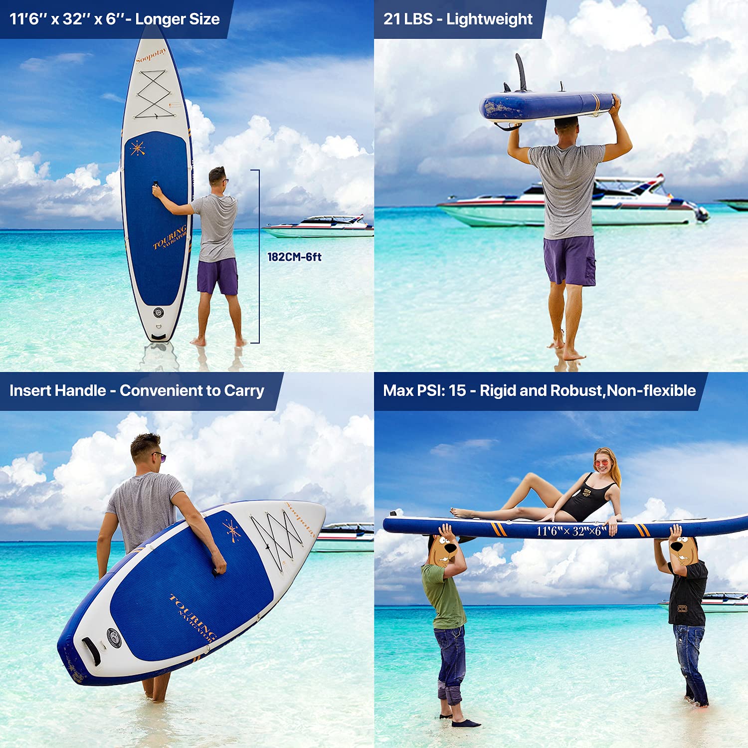 Soopotay SUP Inflatable Paddle Boards for Adults, 11'6'' x 32'' x 6'' Stand Up Paddleboard, Blow Up Paddle Board with Kayak Function, iSUP Package Includes