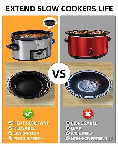 Ziimlpo Silicone Slow Cooker Liners Divider for 7-8 Quart Oval Crockpot, Reusable and Leak-proof Slow Cooker Divider Liner, BPA Free (Black)