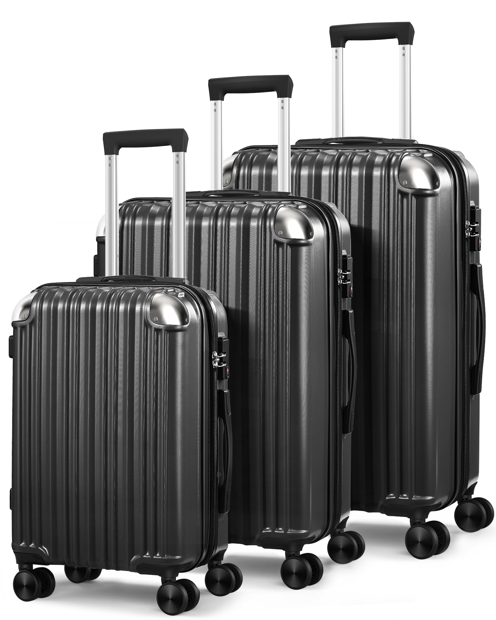 SunnyTour Expandable Luggage Sets with Double Spinner Wheels, 3 Piece Hard Suitcase Set for Short Trips and Long Travel, Blue
