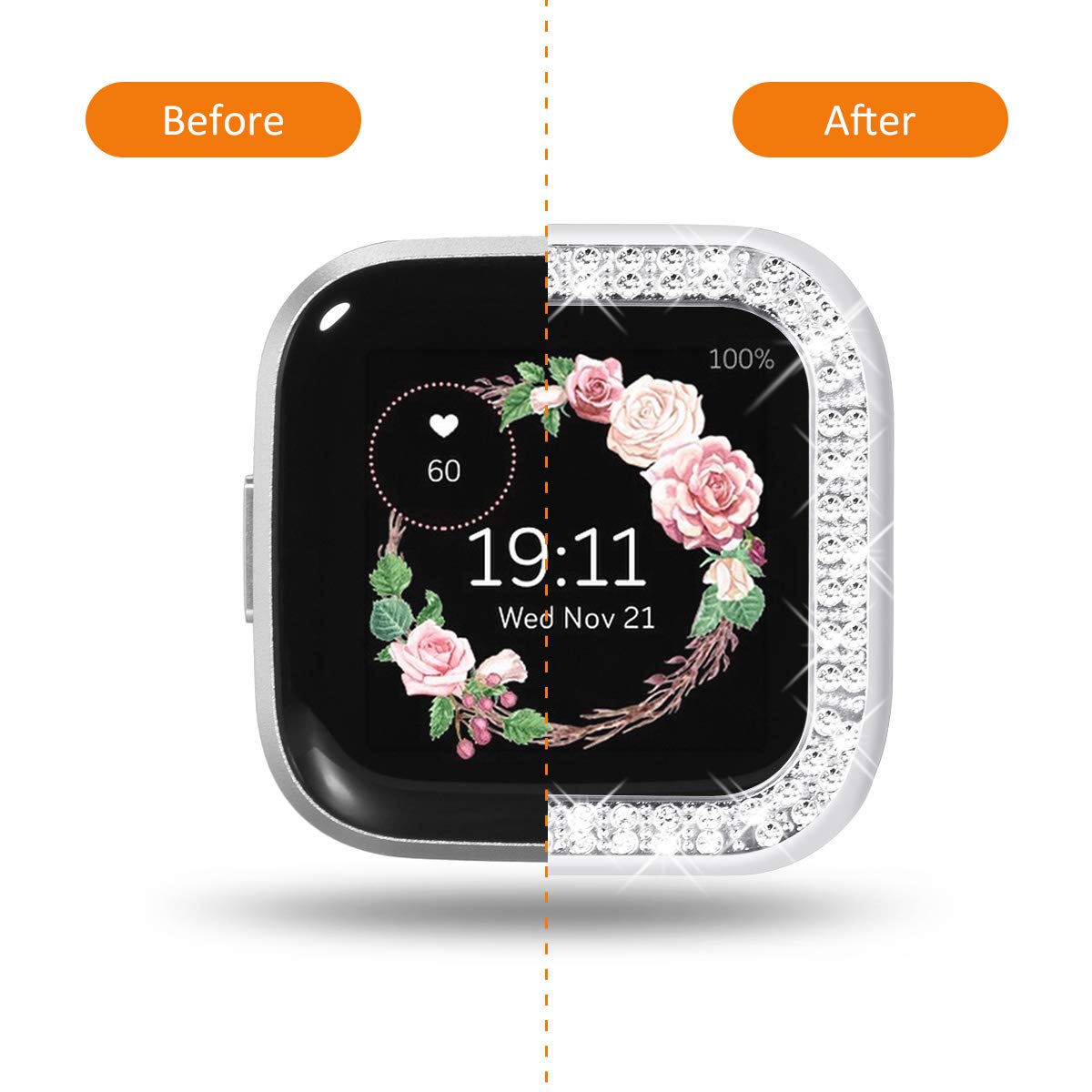Surace Compatible for Fitbit Versa 2 Case, Bling Crystal Diamond Frame Protective Case Compatible for Fitbit Versa 2 Smart Watch (5 Packs, Rose Gold/Pink Gold/Black/Silver/Clear)