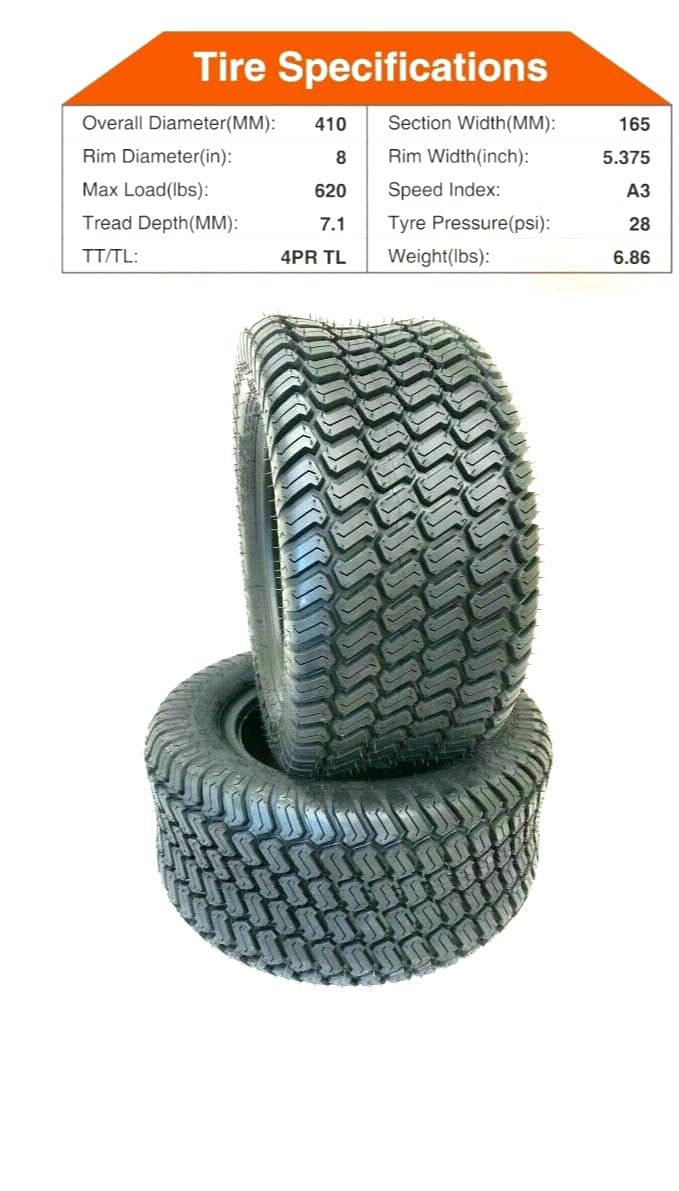Two 16x6.50-8 Lawn Tractor Tires Tubeless Turf Master Style 16 650 8 Lawn Mower Tires