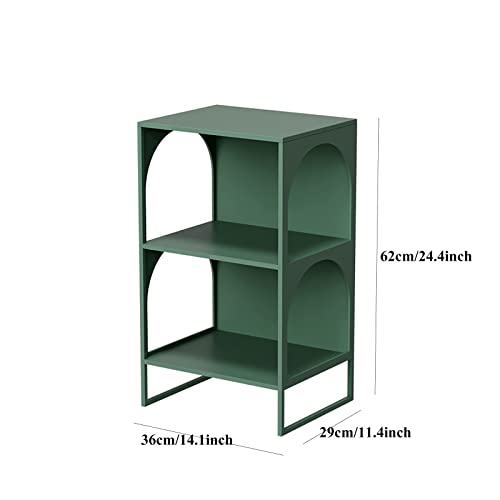 Sofa Side Table Couch Table Green Night Stand End Table with 2 Tier Storage Shelf Farmhouse Sofa Side Table for Small Spaces, Bedside Table for Living Room Bedroom, Stable Metal Frame End Table Coffe