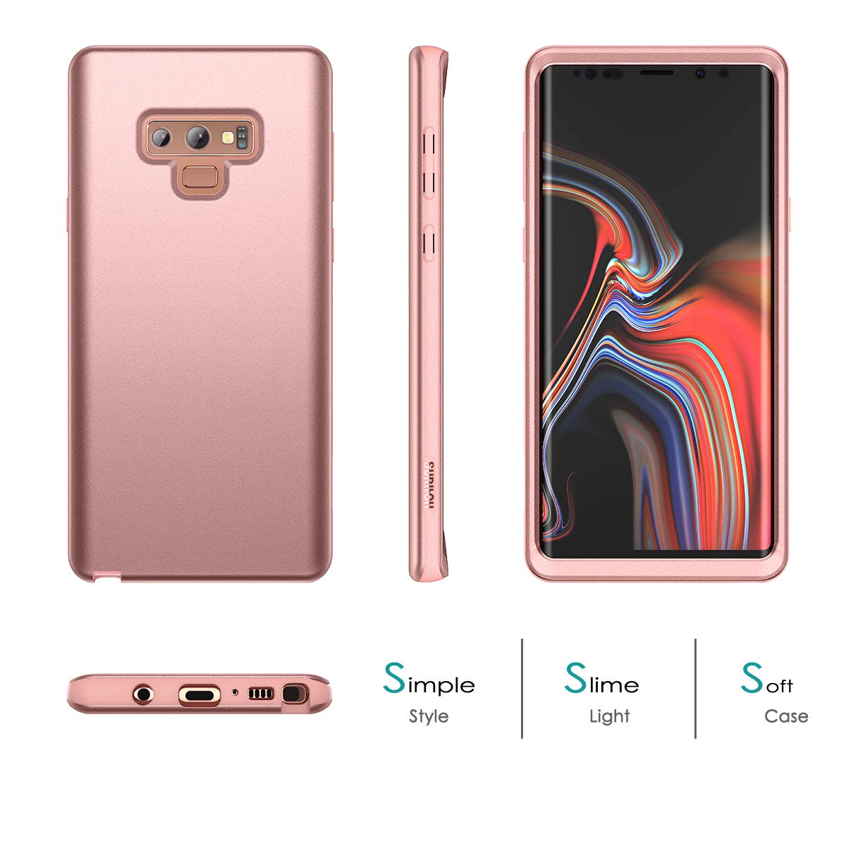 SURITCH Case for Samsung Galaxy Note 9,【Built in Screen Protector】【Support Wireless Charging】 Soft TPU Back Cover+PC Bumper Full Body Protective Case Shockproof for Note 9 Case 6.4"(Rose Gold)