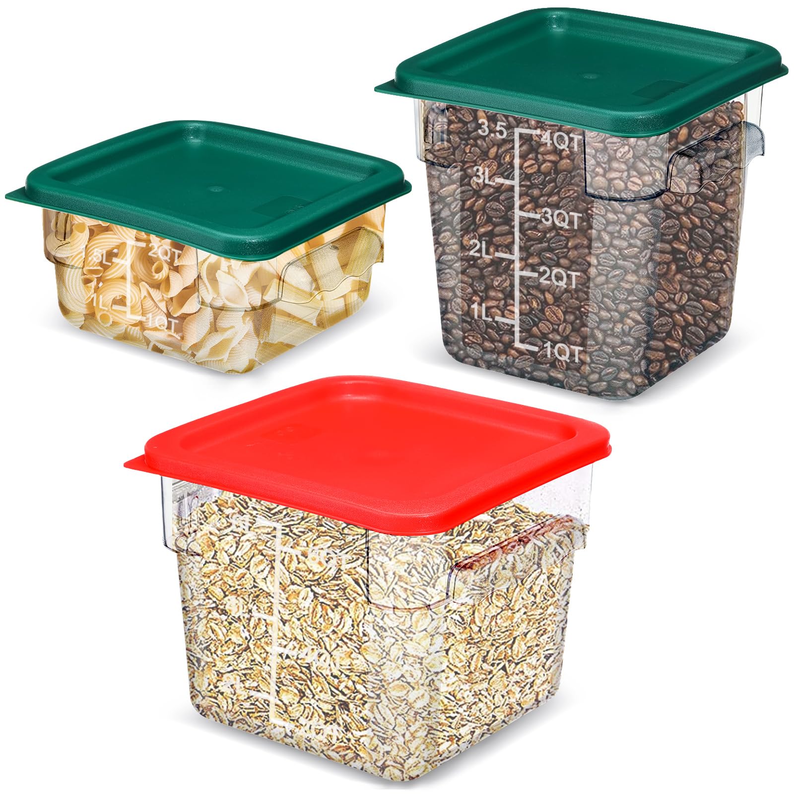 Roshtia 3 Pcs Food Container Sets Food Storage Container 2, 4 and 6 Quart Clear Square Polycarbonate Commercial Storage Container with Lid Space Saving for Home Bread Food Prep Kitchen