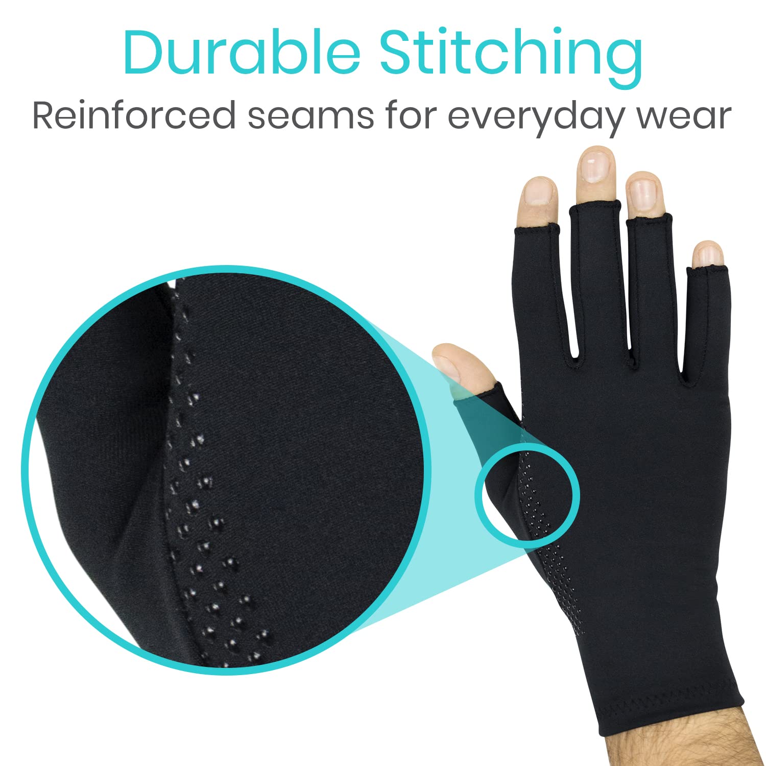 Vive Fingerless Arthritis Gloves for Men & Women Made w/Copper Infused Fabric - Therapeutic Compression for Swelling, Carpal Tunnel, Tendonitis, Edema, & Finger Pain - Comfortable Non-Slip (Medium)