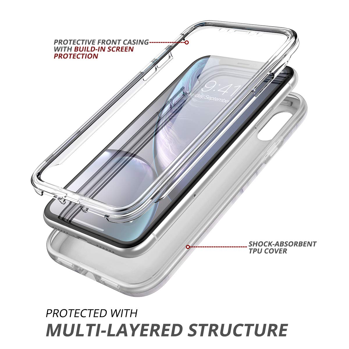 SURITCH Case for iPhone XR, [Built-in Screen Protector] Gold Marble Full-Body Protection Shockproof Rugged Bumper Protective Cover Compatible with iPhone XR 6.1 Inch (Gold Marble)