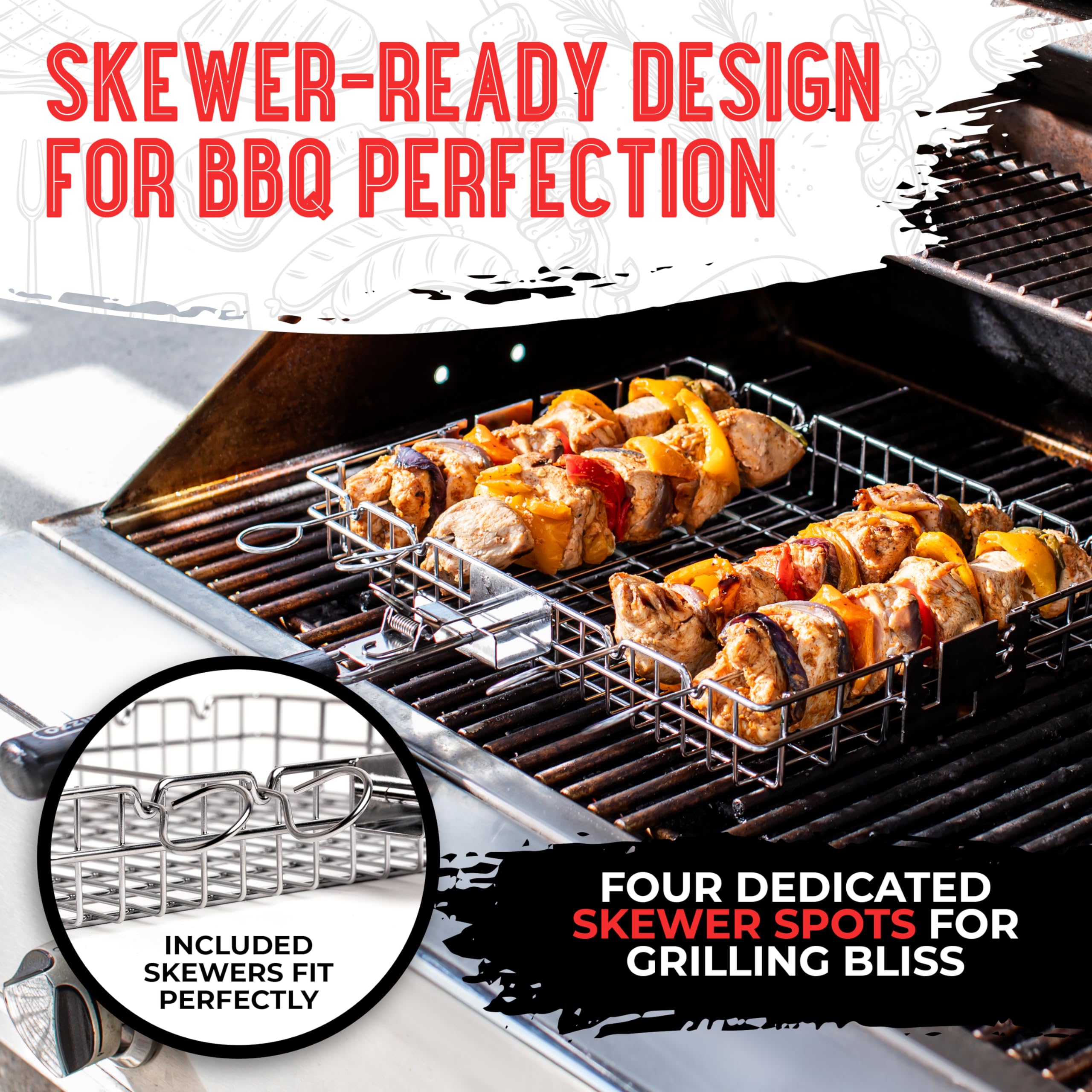 SHIZZO Adjustable Grill Basket, Barbecue BBQ Grilling, Stainless Steel Folding Portable Outdoor Camping Rack for Fish, Shrimp, Vegetables, Cooking Accessories, Gifts for father, husband