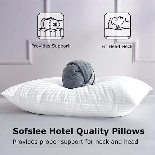 Sofslee Pillows Queen Size Set of 2, Bed Pillows for Sleeping, Queen Pillows 2 Pack for Back, Stomach or Side Sleepers, Fluffy Cooling Hotel Pillows Down Alternative Pillows