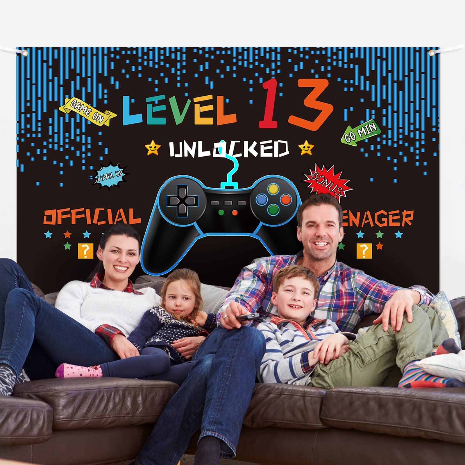 Video Game Birthday Decorations 8 9 10 11 12 13 14th Birthday Decorations for Boys Gaming Theme Photo Props Backdrop Banner Teenager Birthday Decoration (Level 13)