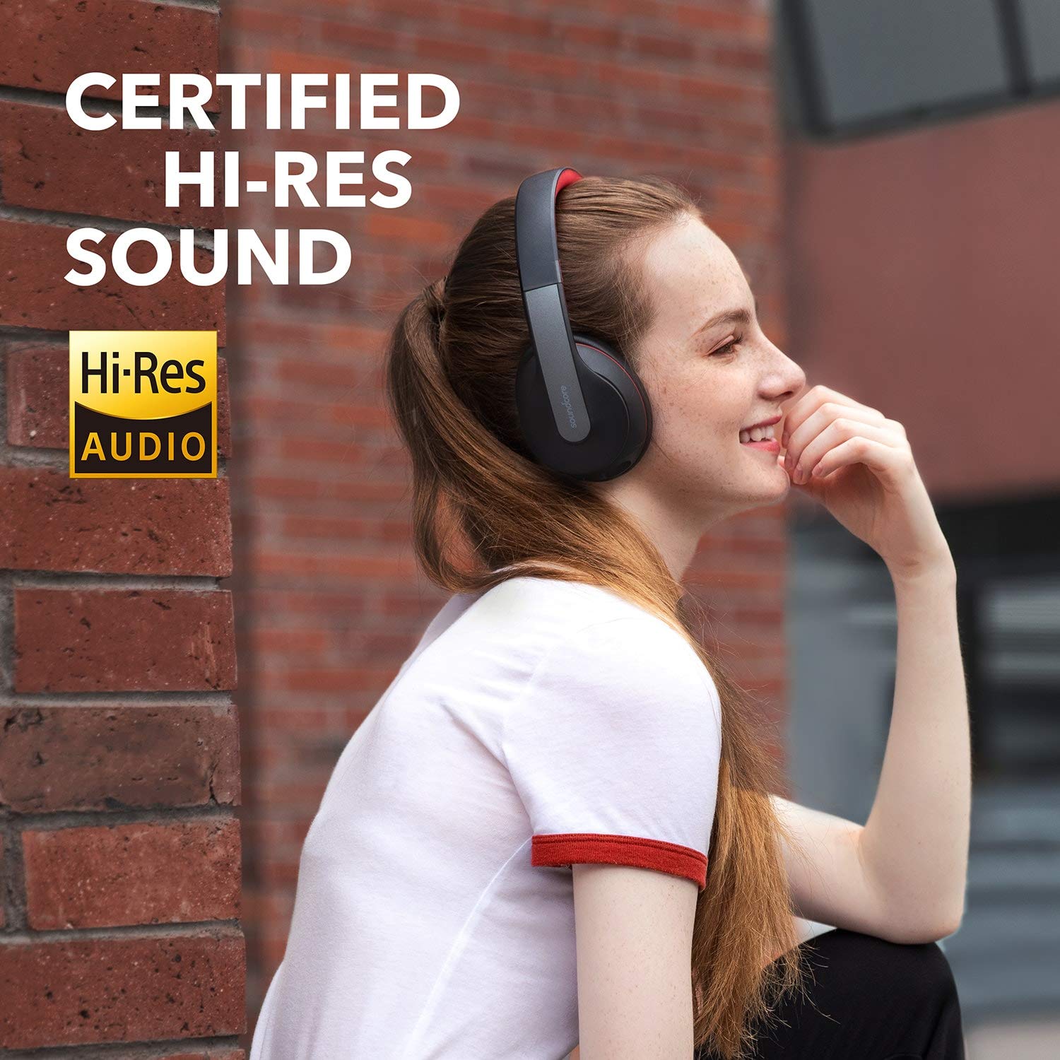 Soundcore Anker Life Q10 Wireless Bluetooth Headphones, Over Ear, Foldable, Hi-Res Certified Sound, 60-Hour Playtime, Fast USB-C Charging, Deep Bass, Aux Input, Online Class, Home Office (Black/Red)