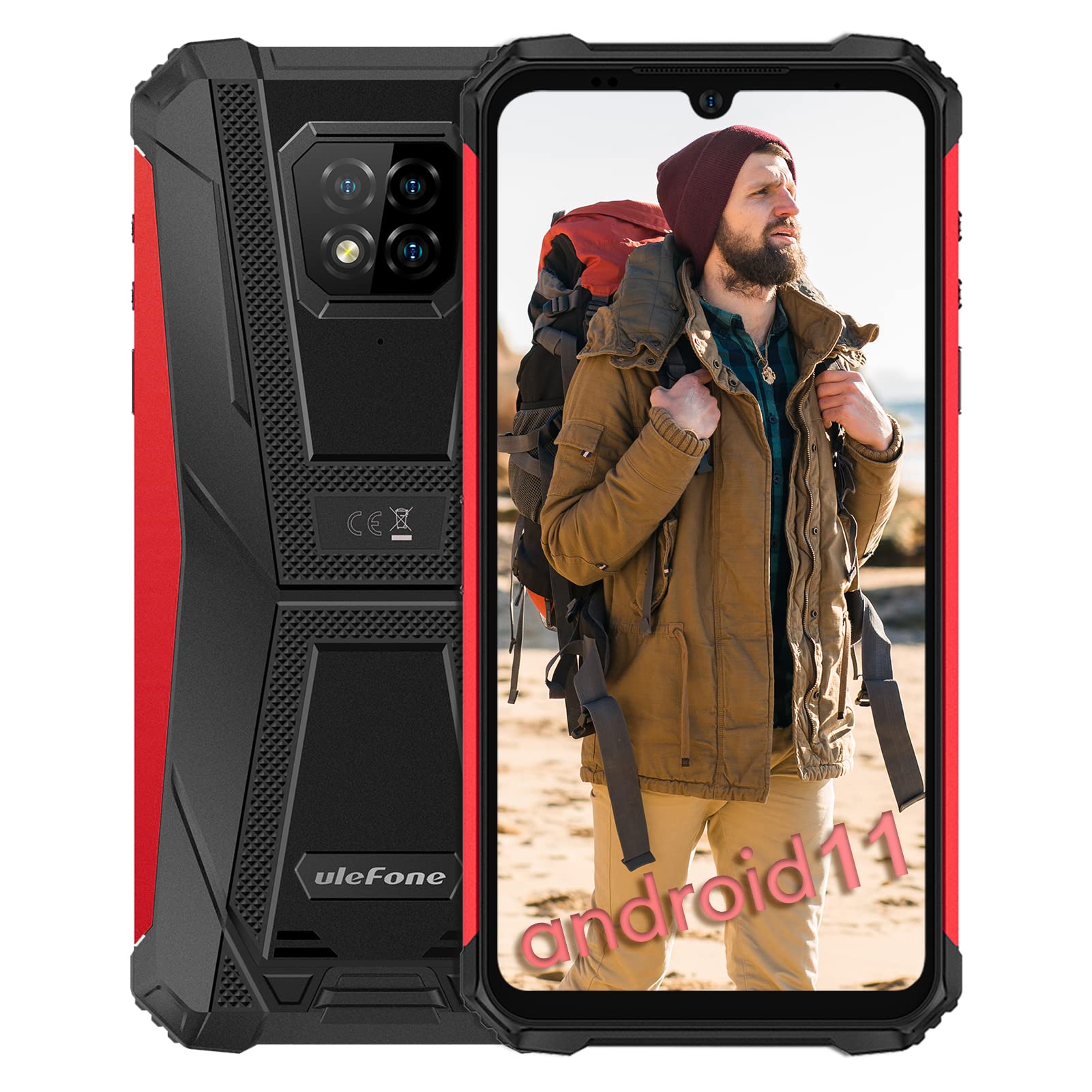 Ulefone Armor 8 Rugged Cell Phones Unlocked, Waterproof Phone 4GB RAM 64GB ROM 256GB Expansion, 16MP+5MP+2MP Camera, Android 11 Octa-core, 6.1 inch Display, NFC, OTG, GPS, 5G WiFi, Global Version, Red