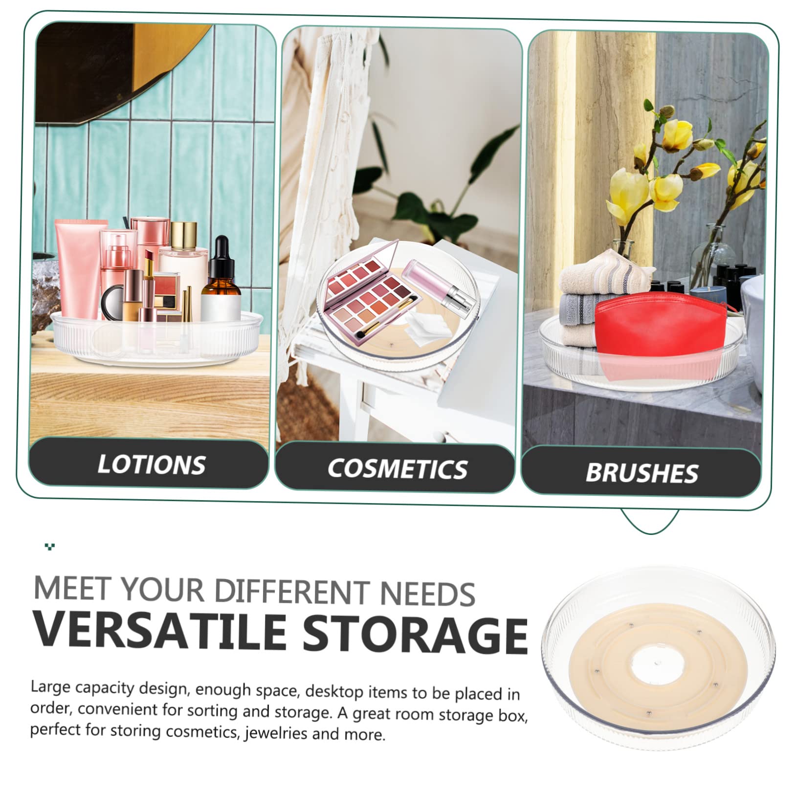 Zerodeko 3pcs rotatable Tray Plastic Trays for Food Plastic Food Tray Rotating Storage Rack Fridge Organizer for Refrigerator Seasoning Rotating Tray for Makeup Plastic Round Makeup Tray