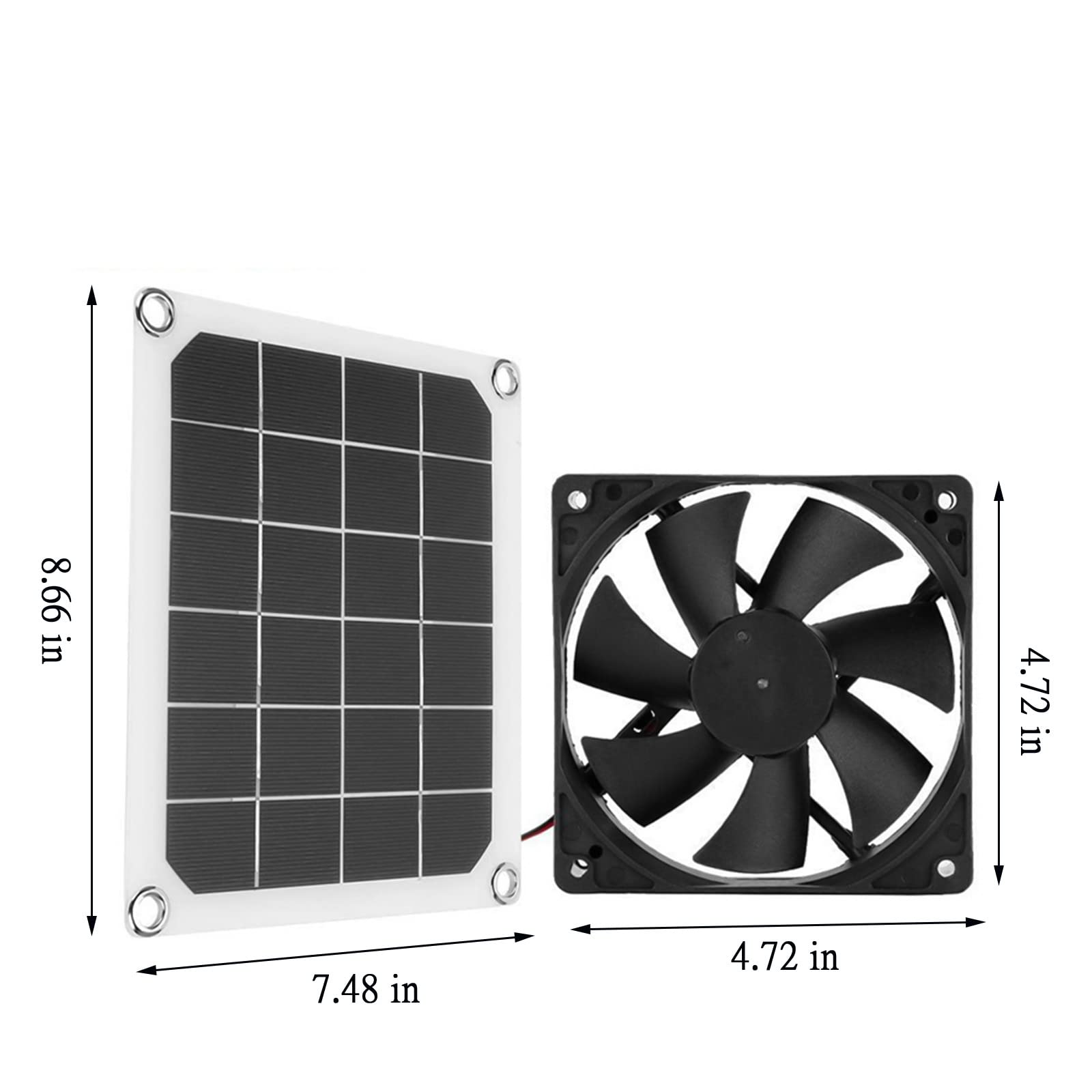 Solar Panel Fan Kit, 10W Solar Panel 9-Inch Shutter Vent Fan Kit, Waterproof Portable Outdoor Exhaust Ventilation Fan for Chicken Coops, Dog House, Window Exhaust