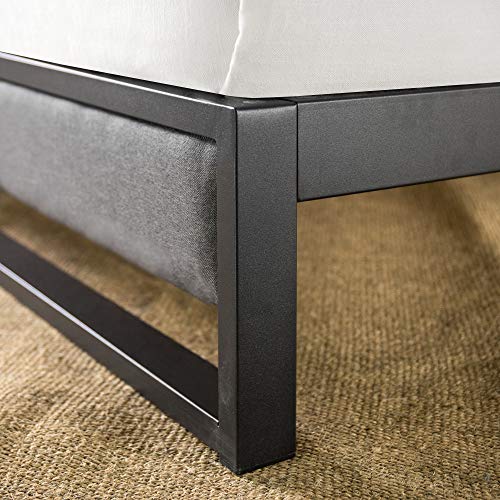 ZINUS Christina Upholstered Platform Bed Frame with Black Headboard Shelf / No Box Spring Needed / Wood Slat Support / Easy Assembly, Queen