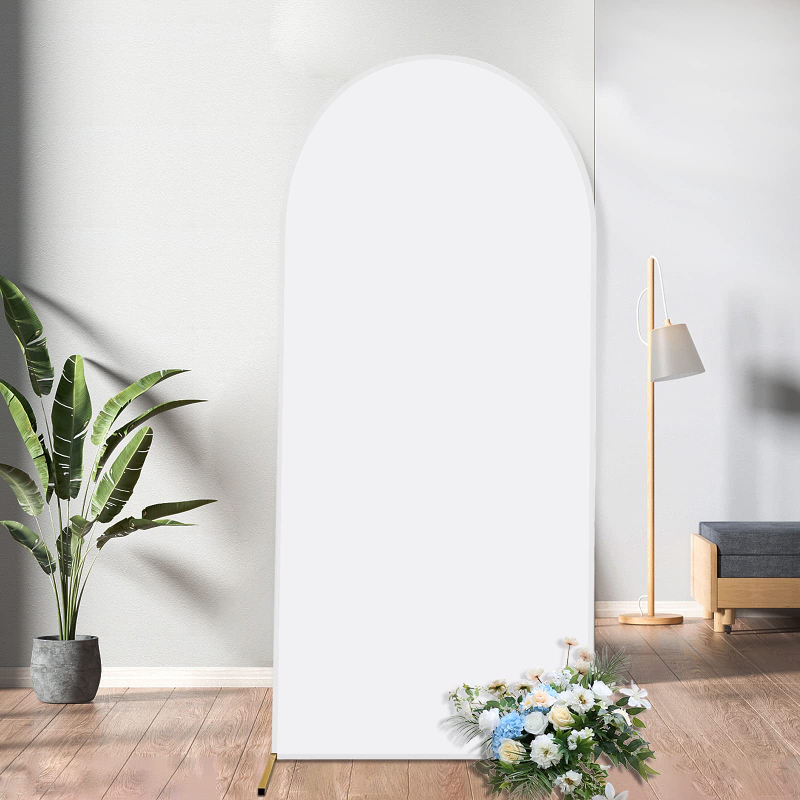 ZpigToor Spandex Fitted Arch Backdrop Cover Chiara Backdrop Cover,2-Sided Wedding Arch Cover for Wedding Ceremony Birthday Party Baby Shower Banquet Decoration (2.6 x 6 ft, White)(Frame Not Included)