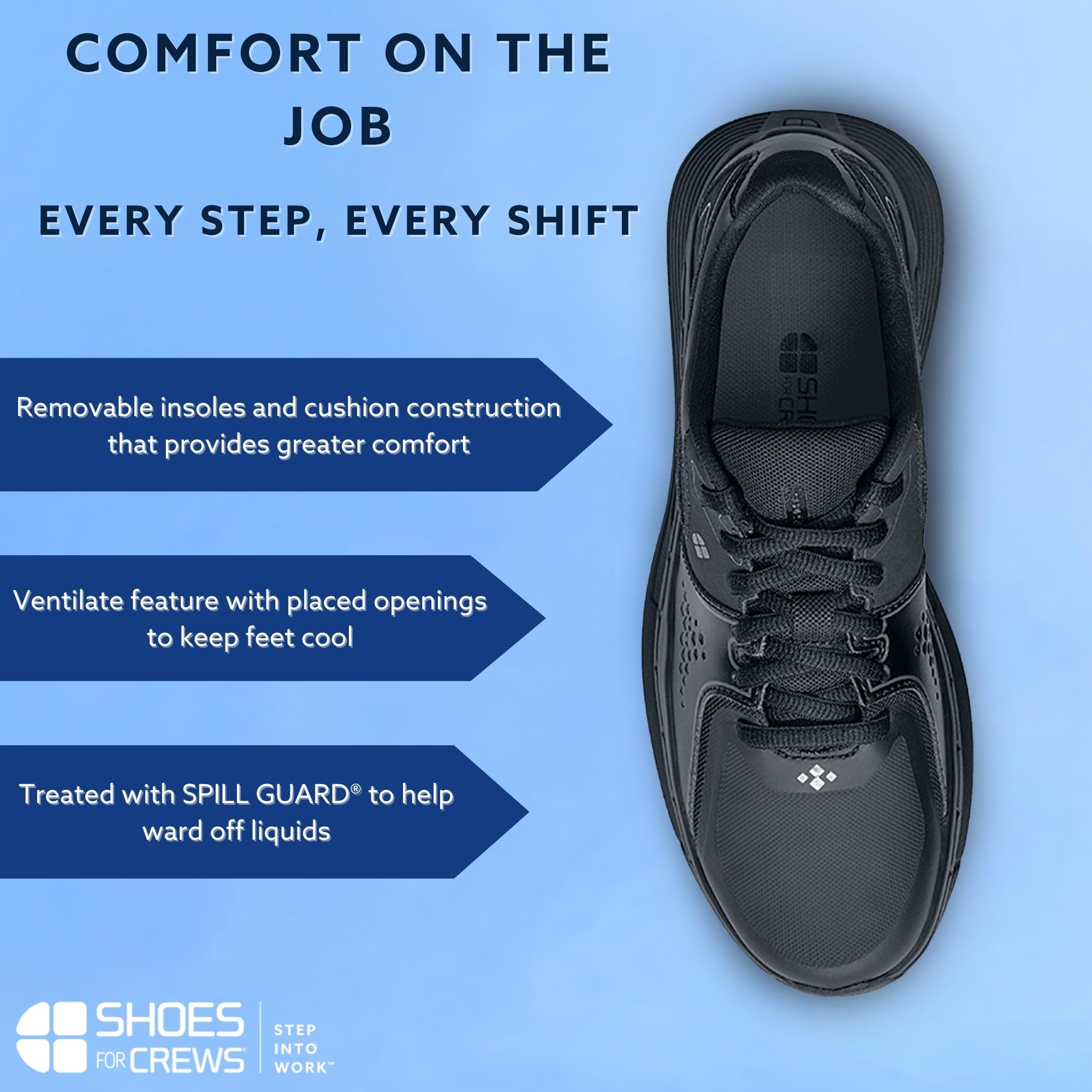 Shoes for Crews Falcon II, Women's Slip Resistant Work Shoes, Water Resistant, Black, Size 8.5