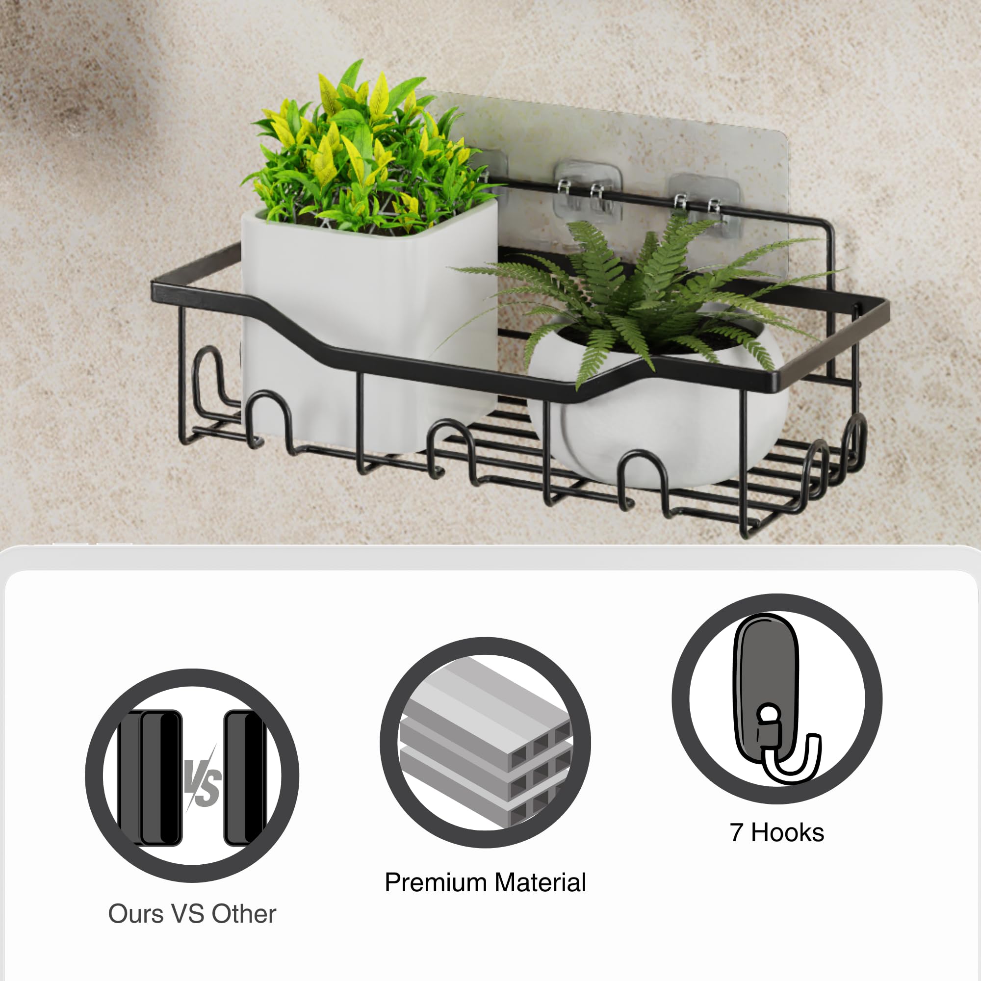 Shower Caddy Hanging Organizer | Adhesive Storage Shelf for Bathroom Accessories | Bathroom Counter Organizer | Shower Organizer Adhesive | Hanging Shower Rack with Storage Shelf and Phone Holder