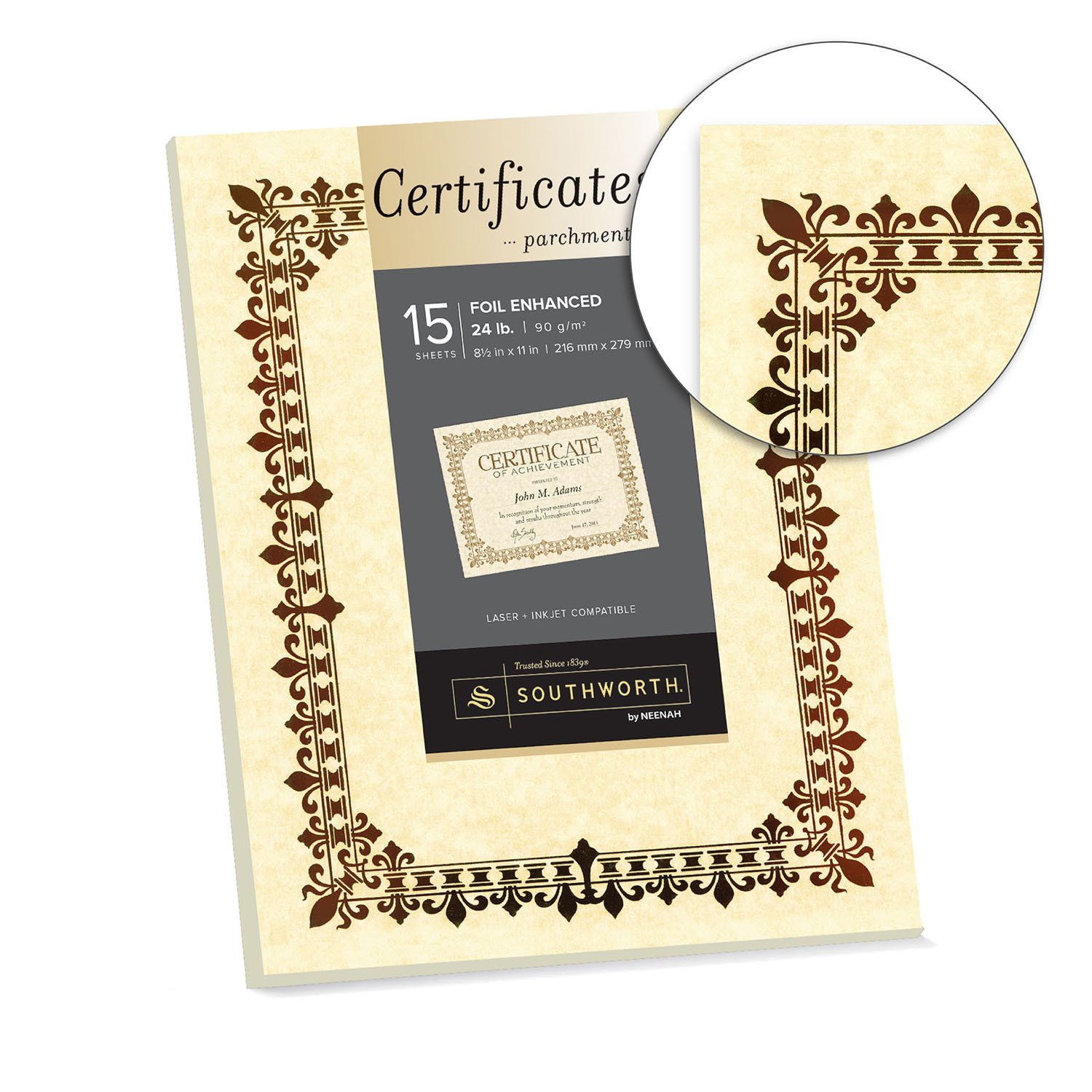 Southworth Foil Enhanced Parchment Certificate, 8.5β x 11β, 24 lb/90 GSM, Gold Fleur De Lis Design, Ivory, 15 Count - Packaging May Vary (98867)