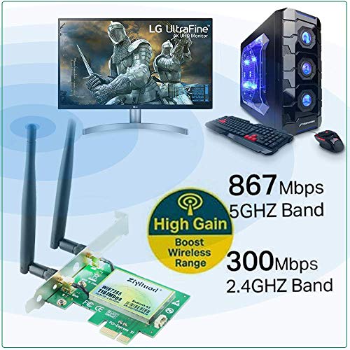 Ziyituod Wireless Dual Band-AC1200A(2.4G 300Mbps+5G 867Mbps),PCI-E WiFi Card Wireless Network Adapter for Win7/8/10/11,Linux,Detachable Antenna,Easy to Assemble,Plug and Play,no BT