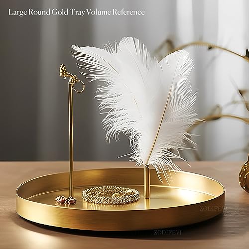 ZODIFEVI Gold Round Trays, 12 Inch Large Round Gold Serving Tray, Gold Tray Decorative, Gold Serving Tray, Decorative Tray for Jewelry, Makeup, Candle, Toiletry, Kitchen Tableware, Bar, Cafe (Large)