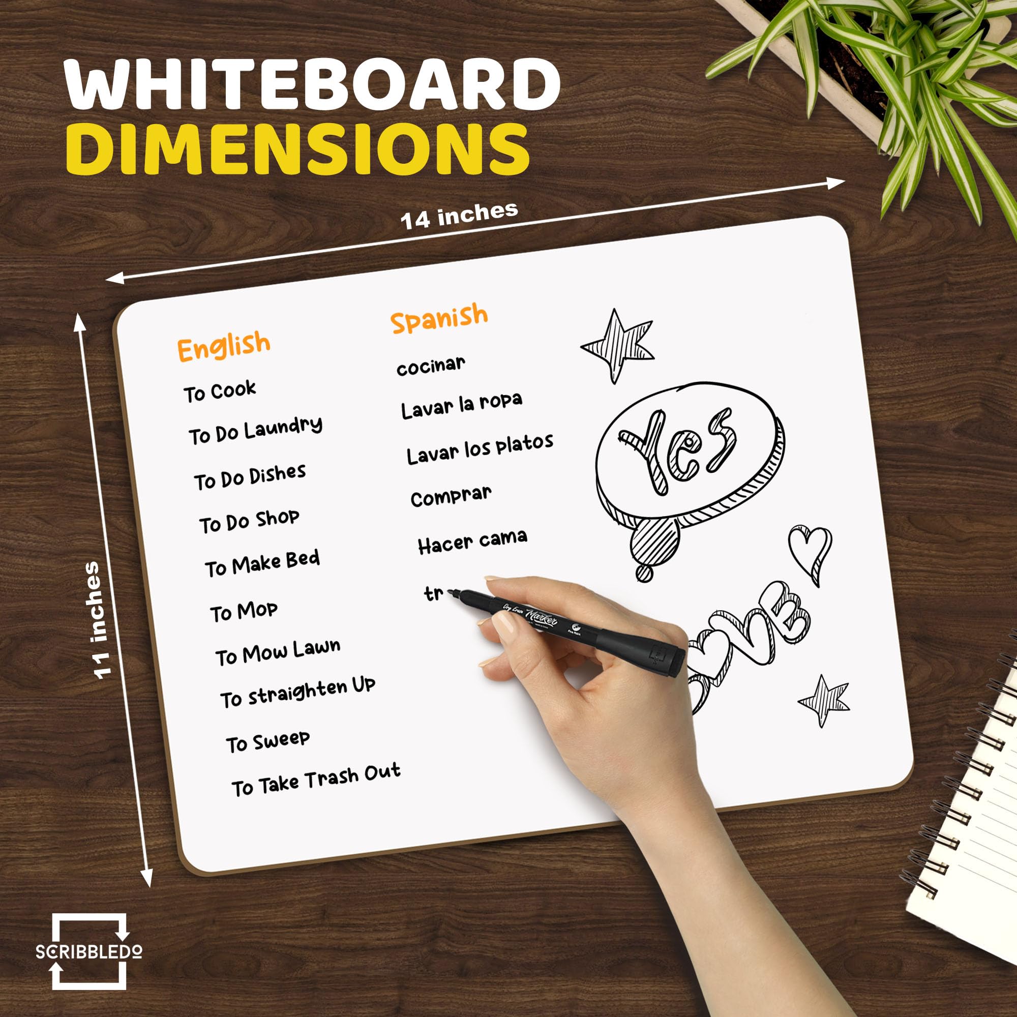 Scribbledo White Board Dry Erase Board 11"x14β Mini Double Sided Personal Whiteboard Board Dry Erase Lapboard Handheld Personal White Boards for Students Small Whiteboard Office Kitchen