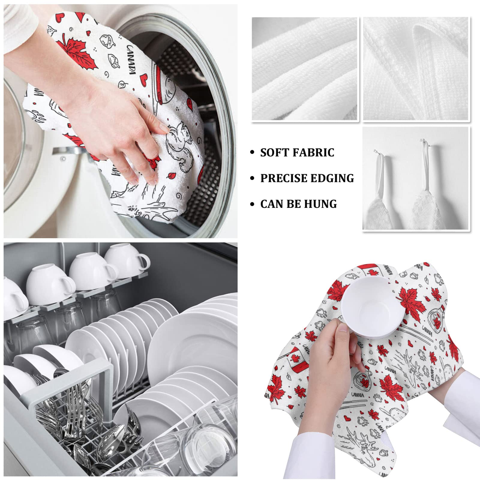 ZOE GARDEN Marple Beaver Flag Kitchen Towels, Absorbent Microfiber Kitchen Dish Hand Tea Bath Towel, Canada Red White Flag Quick Dry Cleaning Cloth Dishclothes Decorative Sets, (1-PC, 18x28)