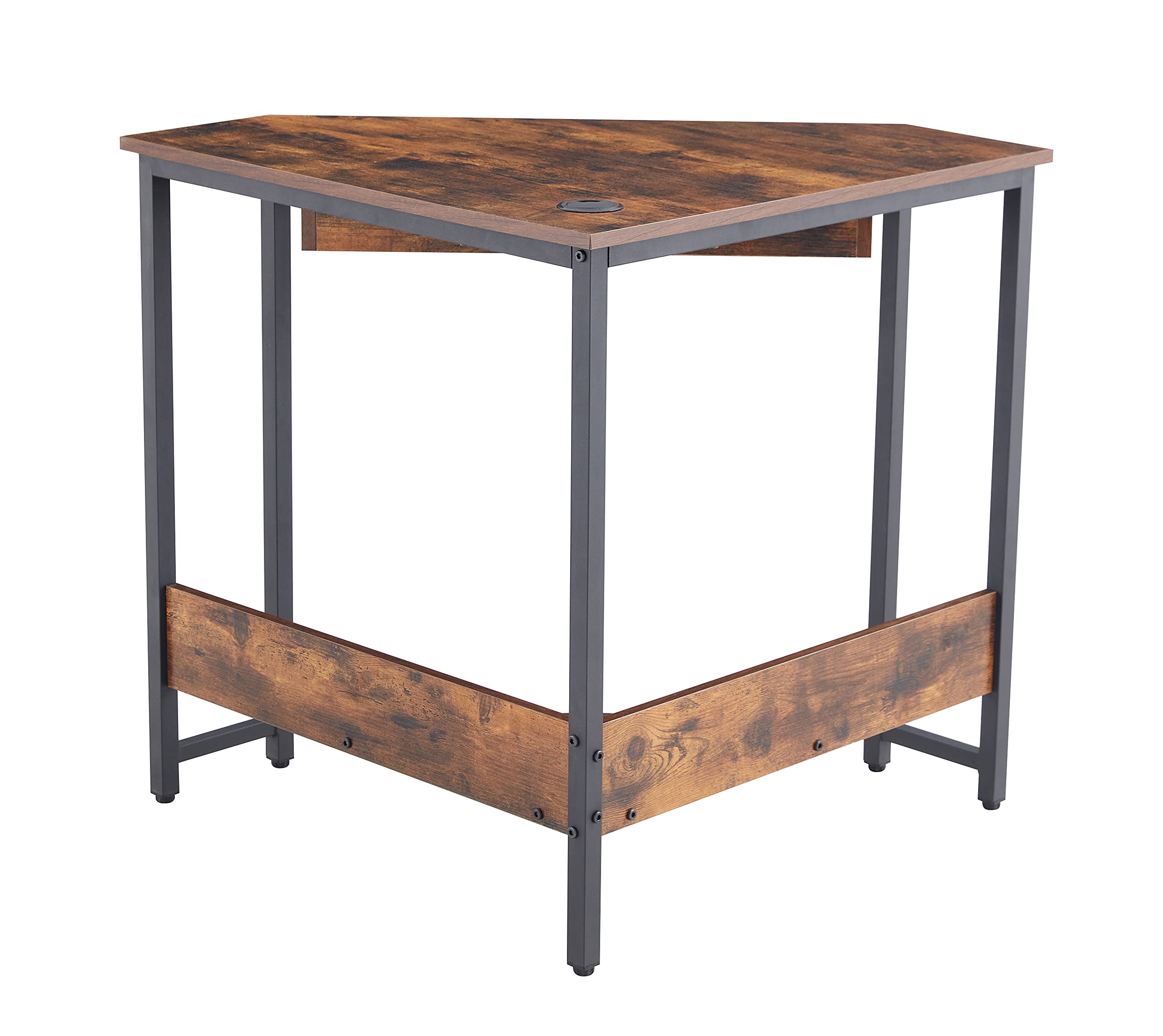 Triangle computer desk,corner desk with smooth keyboard tray& storage shelves ,compact home office,small desk with sturdy steel frame as workstation for small space,Brown,28.34''l 24''w 30.11''h