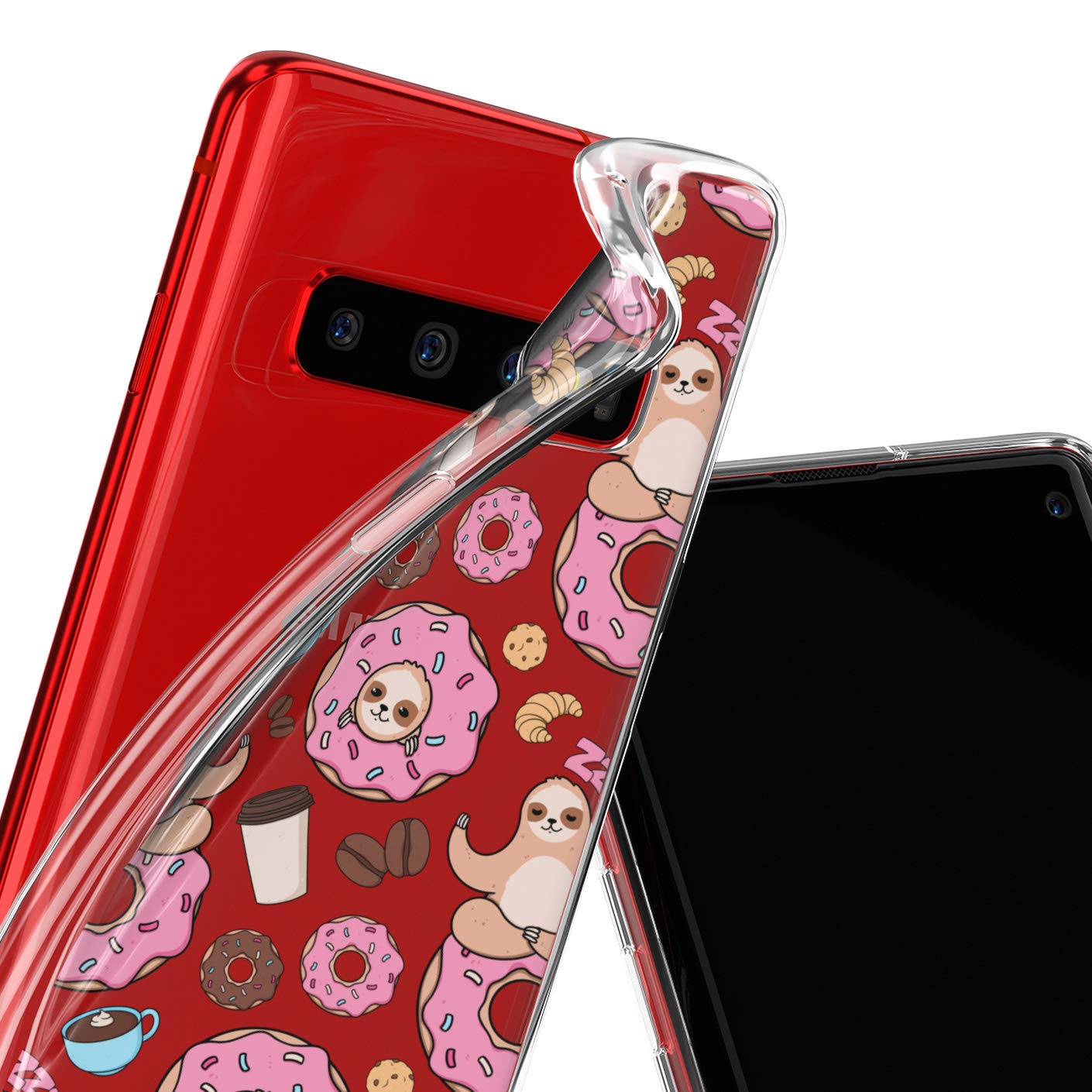 Slim TPU Phone Case Compatible with Samsung Galaxy A72 A71 5G A70 A51 A32 A21 A11 A12 A01 Flexible Yoga Clear Cover Sloth Pink Donut Animal Cute Silicone Kawaii Durable Coffee Soft, Sloth Donut