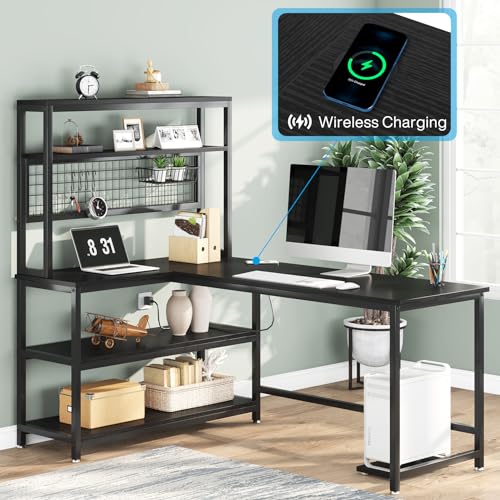 Tribesigns 67" Large Computer Desk with 9 Storage Shelves, Office Desk Study Table Writing Desk Workstation with Hutch Bookshelf for Home Office (Oak)