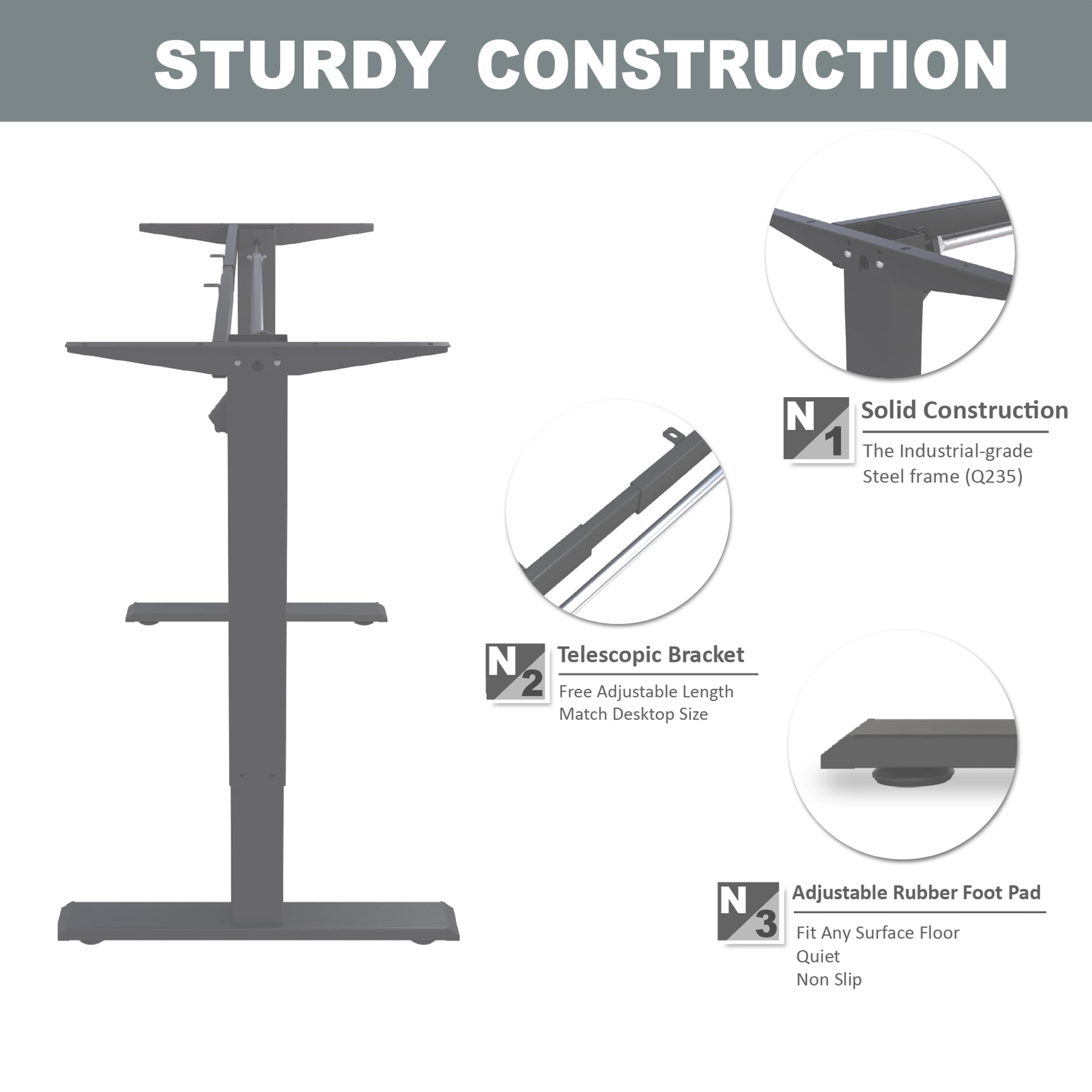 Win Up Time Standing Desk Frame - Standing Desk Legs, Adjustable Desk Frame, Sit Stand Desk Frame, Smart Controller System for 48''-70'' Desk Top,DIY Workstation (Grey Frame Only)