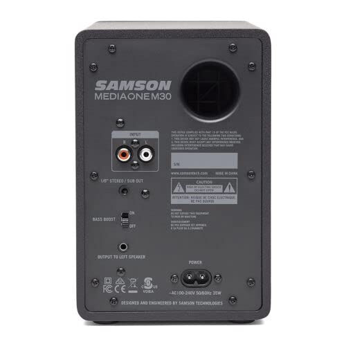 Samson SAM30 3-Inch Powered Studio Monitors Pair Featuring Polypropylene Woofer and 3/4-inch Silk-Dome Tweeter in MDF with Textured Vinyl Covering (Black)