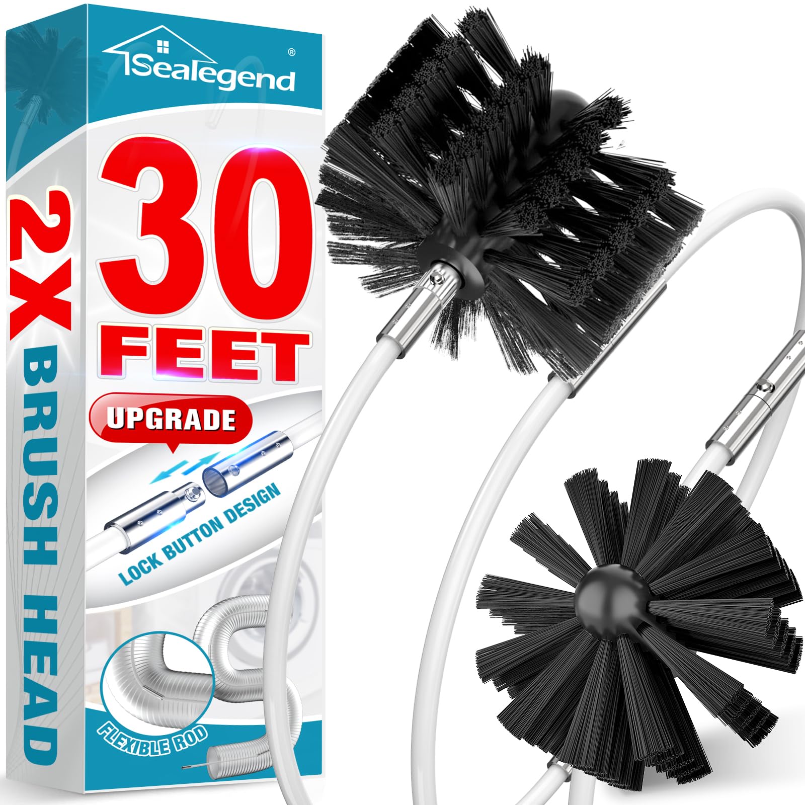 Sealegend 23 FEET Dryer Vent Cleaner Kit Double Synthetic Brush Head Upgraded Flexible Quick Snap Brush with Drill Attachment Extend Up to 23 FEET for Easy Cleaning Use with or Without a Power Drill