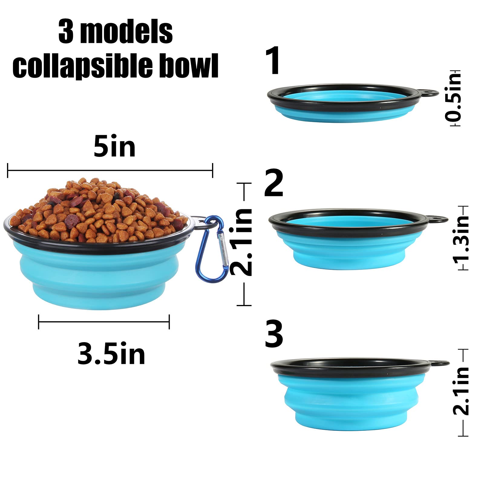 SLSON Collapsible Bowl with Cover Lids,2 Pack Dog Travel Bowls Portable Foldable Cat Water Dish Bowl for Pets Walking Parking Camping (Light Blue and Green, Small)