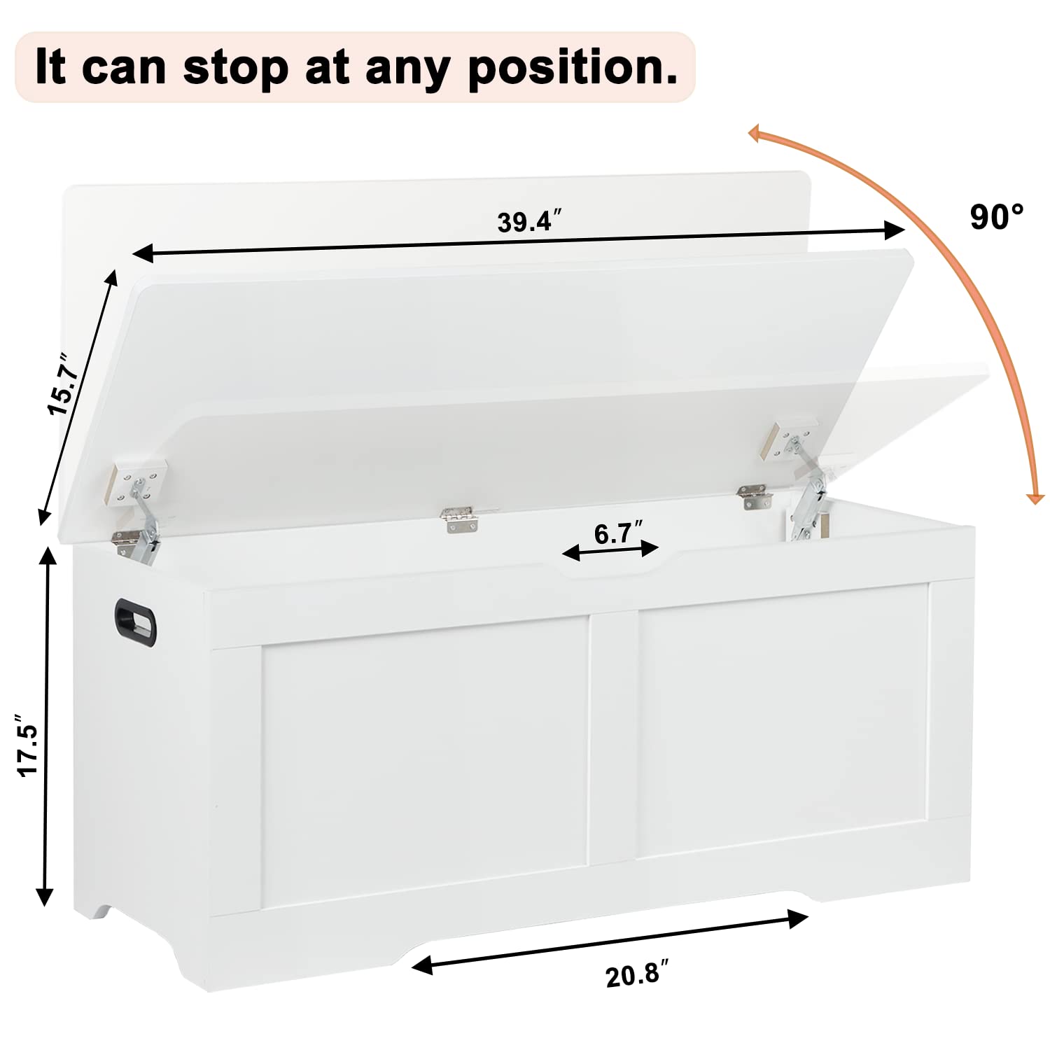 Timberer 39.4" Storage Chest, Wooden Storage Bench, Lift Top Toy Chest with 2 Safety Hinges, Large Toy Box, Entryway Bench for Living Room, Bedroom, White