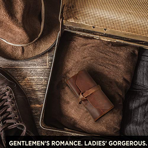 ZOMCHI Genuine Leather Safety Razor Case, Razor Travel Shave Case with Pouches for Blades, Shaving Kit (Brown)