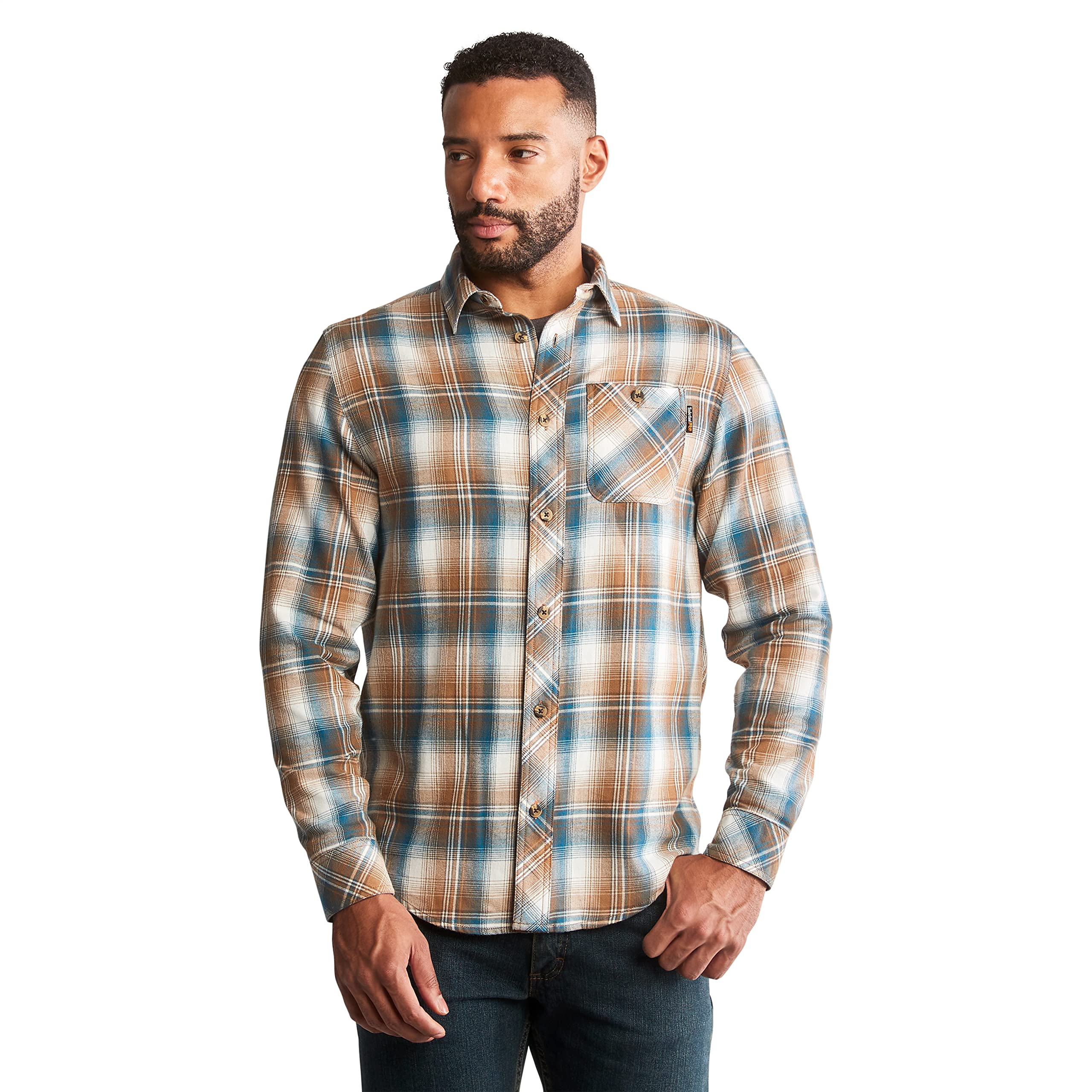 Timberland PRO Men's Size Woodfort Mid-Weight Flannel Work Shirt, Navy Buffalo Check, X-Large Tall
