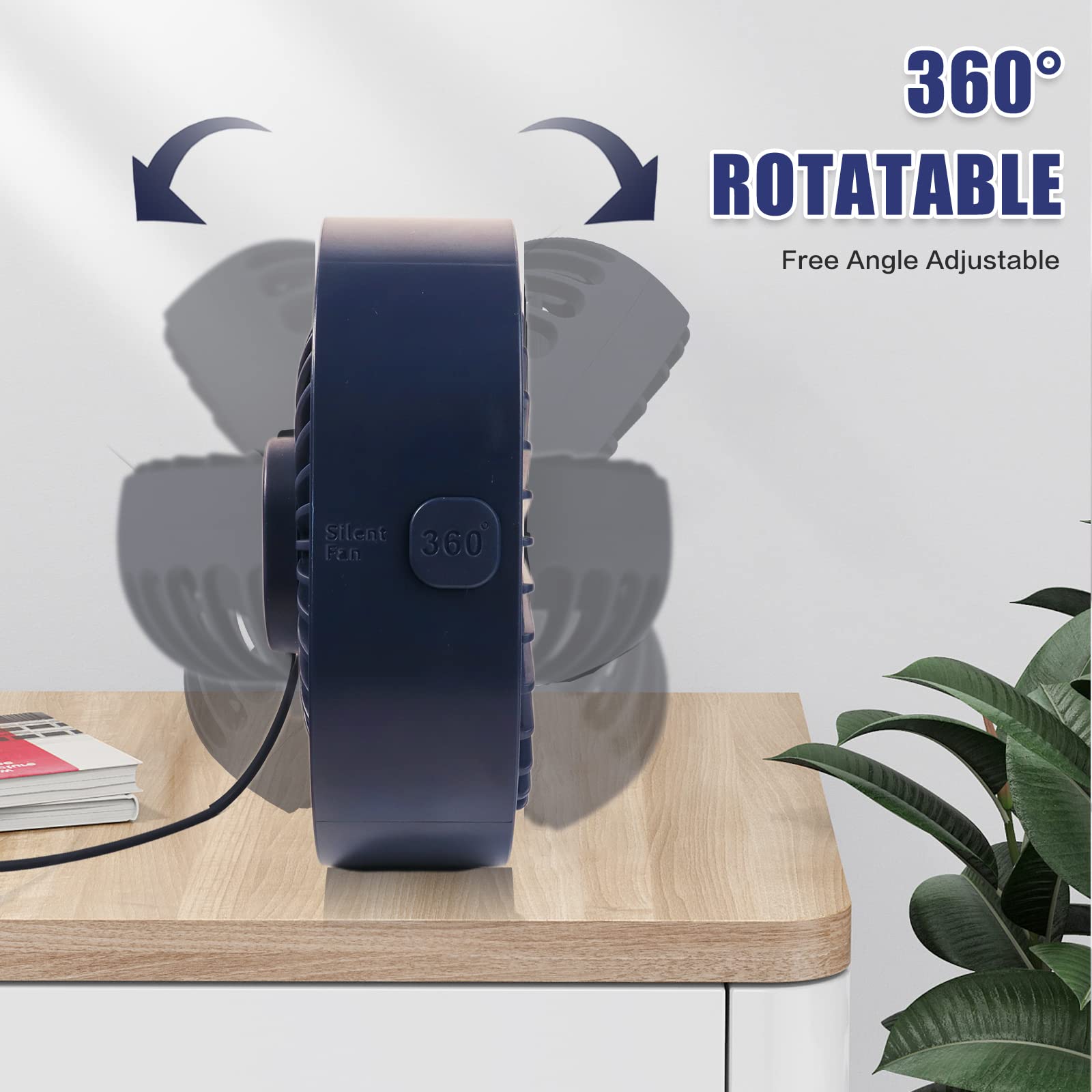 Small USB Desk Fan, 3 Speeds Silent Wind and 360° Rotatable, 4 inch Personal Mini Fan for Office Dorm Bedroom Laptop Library Indoor Summer Gift (GREY)