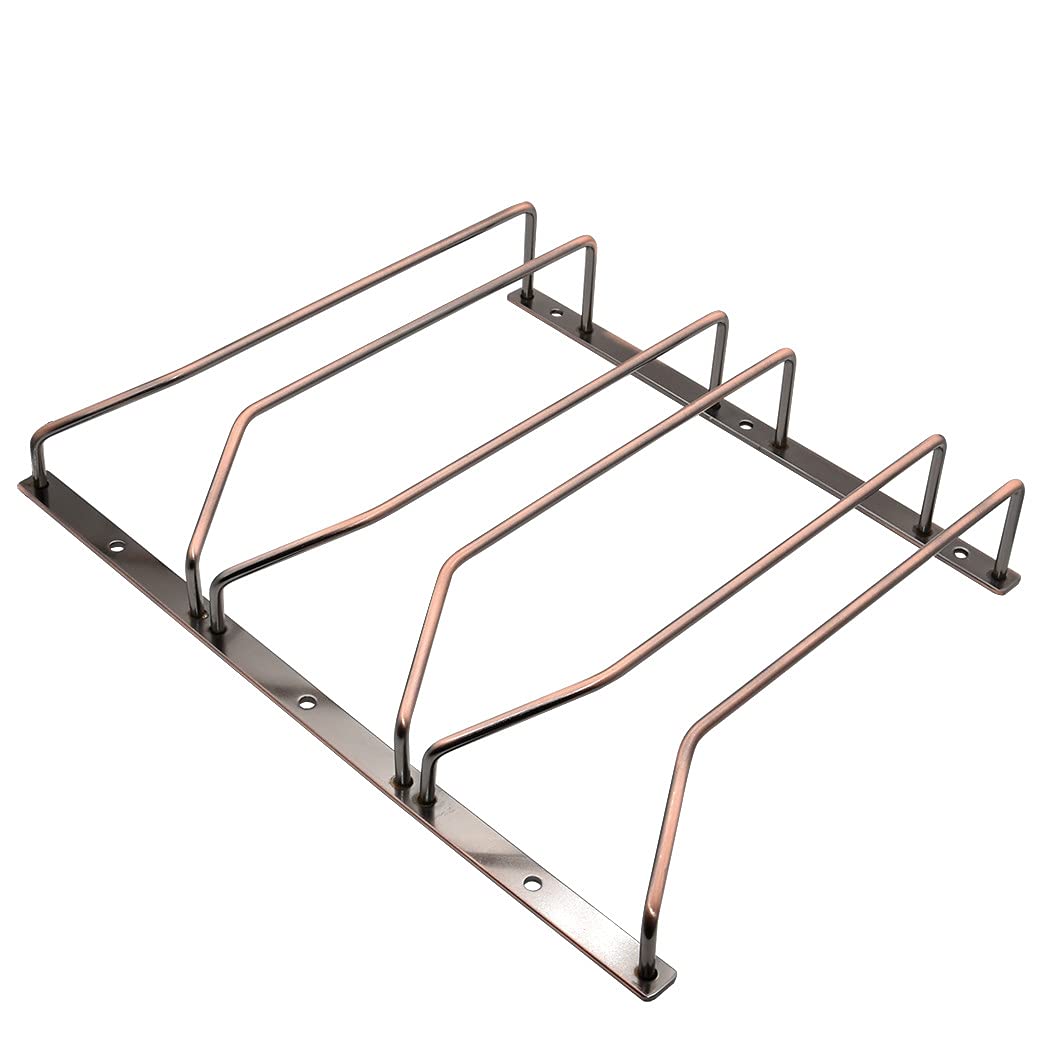 zoohot Wine Glass Rack - Under Cabinet Stemware Wine Glass Holder Glasses Storage Hanger Metal Organizer for Bar Kitchen Red Copper (3 Rows, 1 Pack)