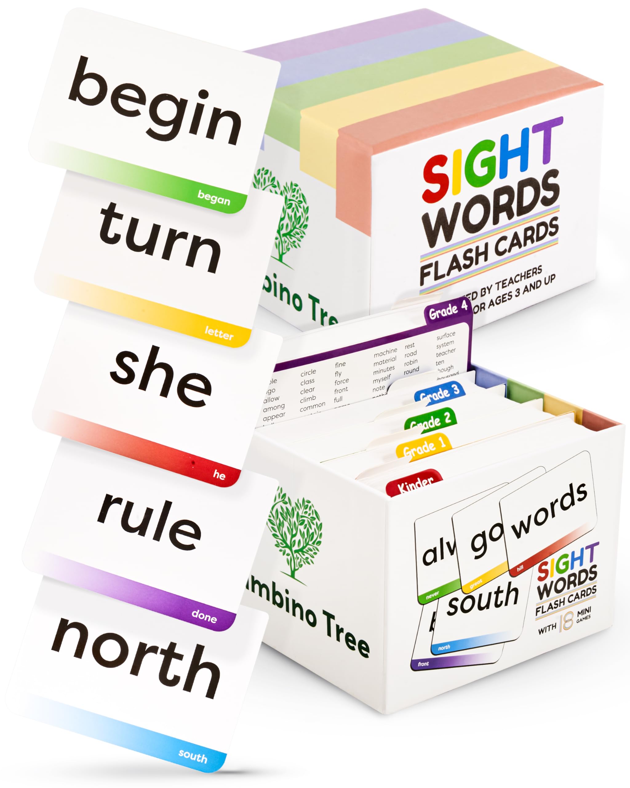 Sight Words Flash Cards Kindergarten 1st - 4th Grade Education - 600 Words from Dolch's and Fry's Sight Word List on Thick Durable Large Flash Cards with Sorting Corner and 18 Learning Mini Games
