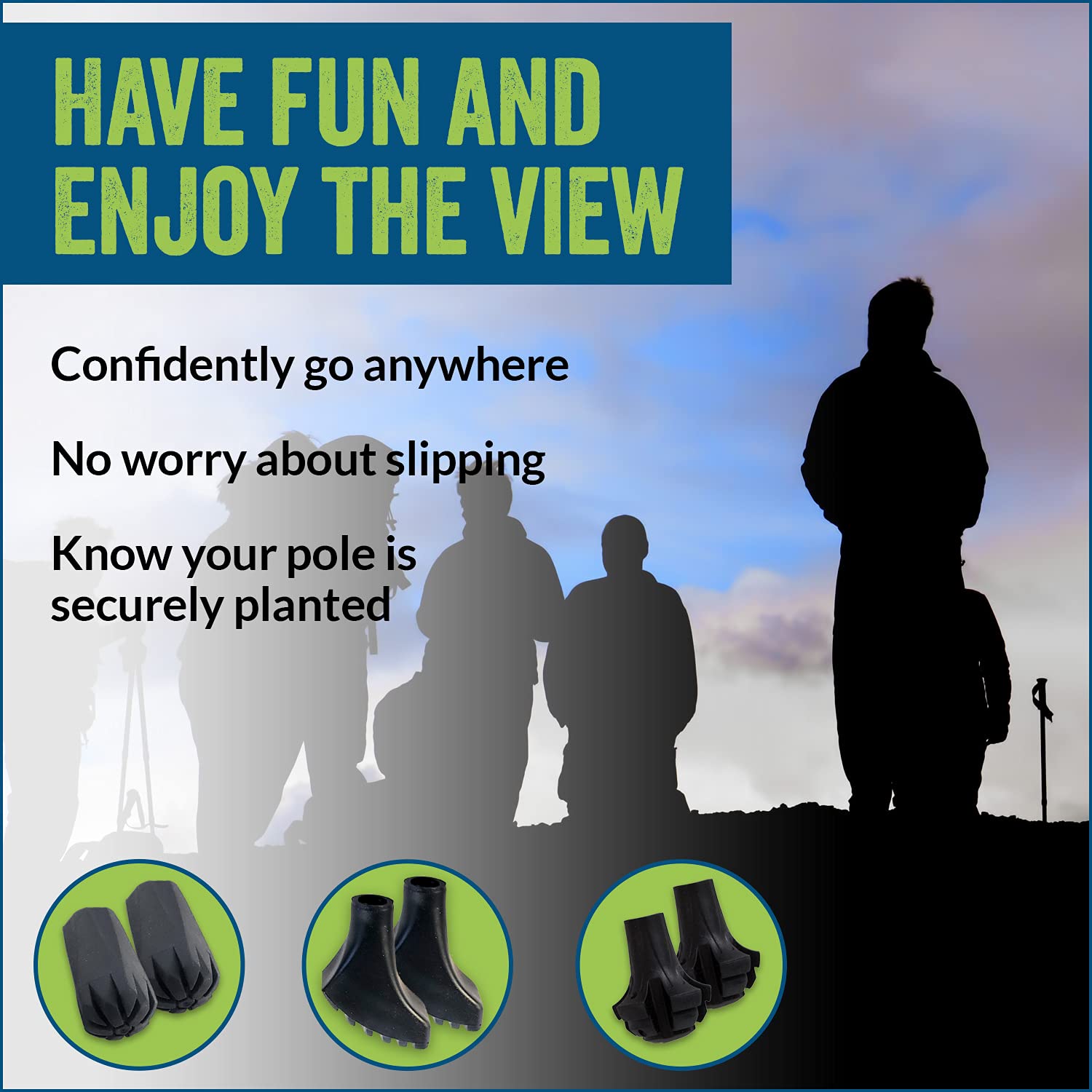 Round Wide Four Pack Hiking Poles Replacement Feet (Paws/Ferrules/Caps) - Extra Durable - Fits All Trekking and Walking Poles - Choice of Round or Tapered Styles