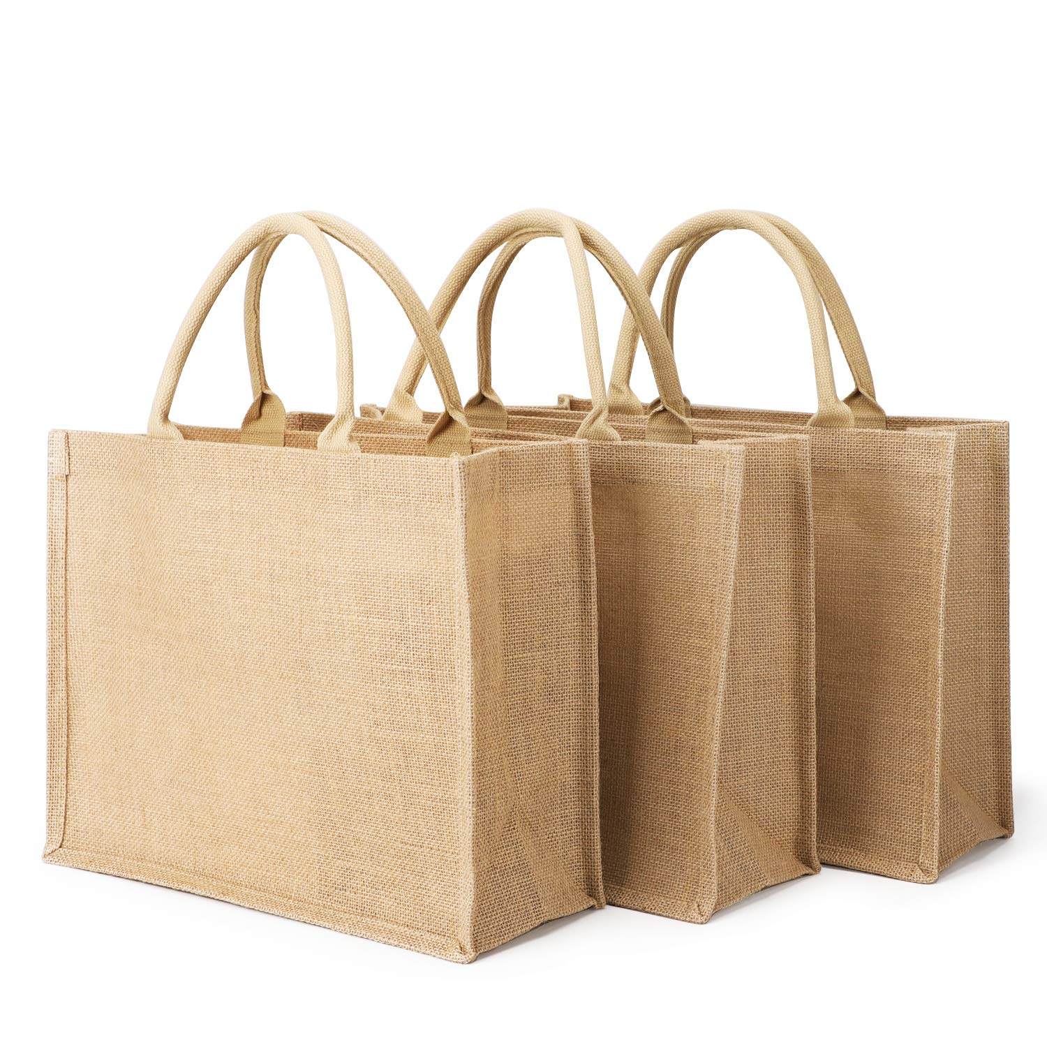 Segarty Tote Bags, 3 Pack Large Burlap Jute Reusable Canvas Gift Favors Bag with Handles Blank Tote Bulk for Bridesmaid Wedding, Women Market Grocery Shopping, Bachelorette Party, Beach Trip, DIY