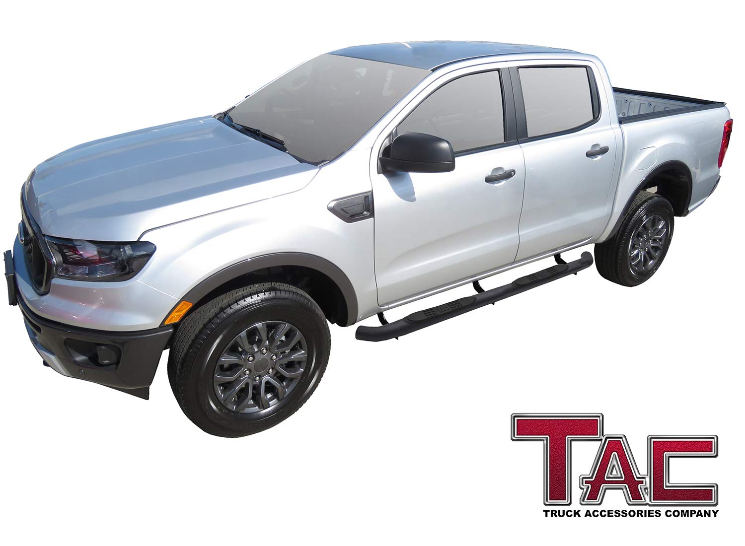TAC 3” Side Steps Compatible with 2019-2024 Ford Ranger SuperCrew Truck Pickup Texture Black Running Boards Nerf Bars Side Bars Off Road Accessories 2pcs